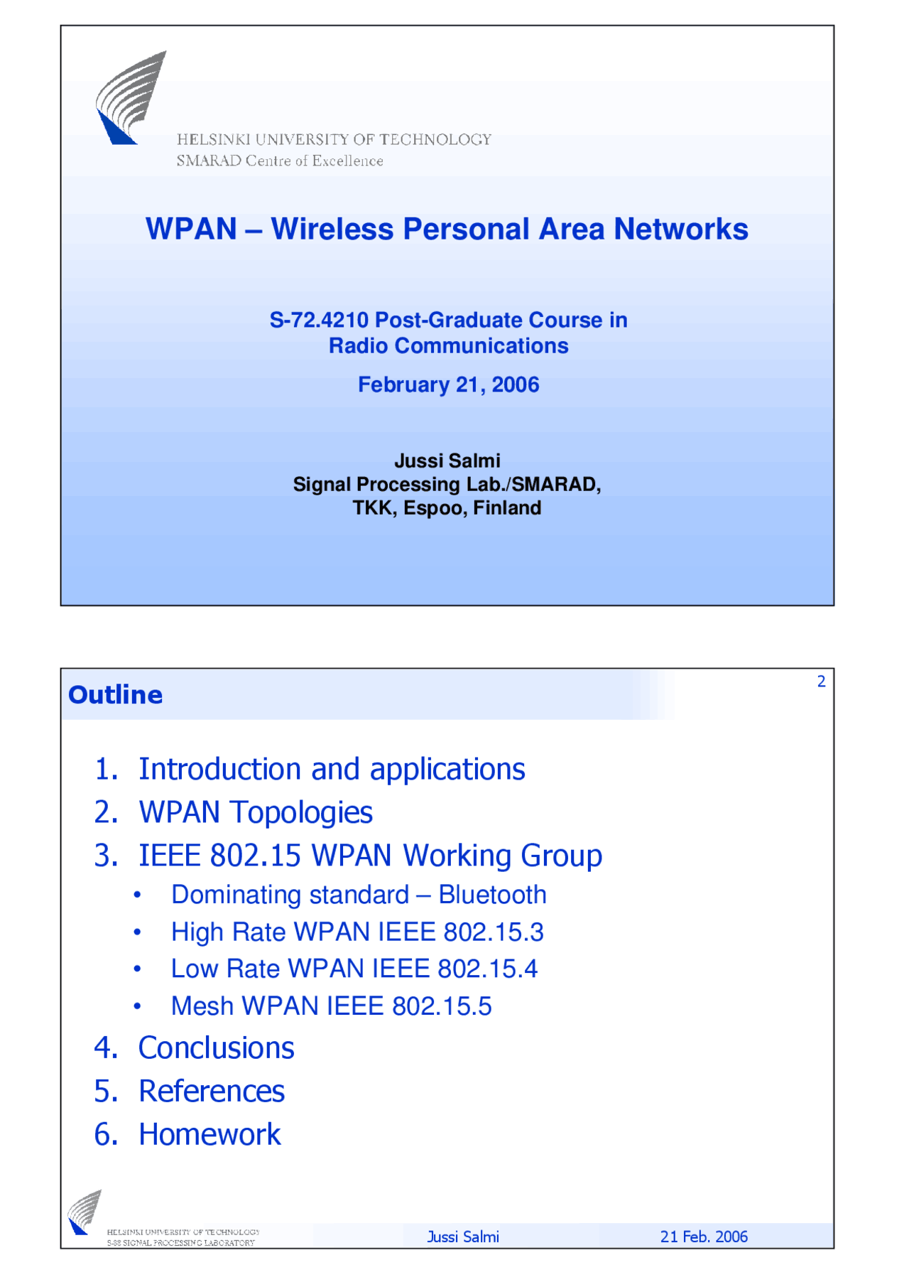 WPAN Wireless Personal Area Network - Docsity