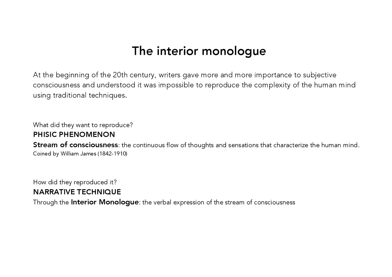 The interior monologue - Docsity