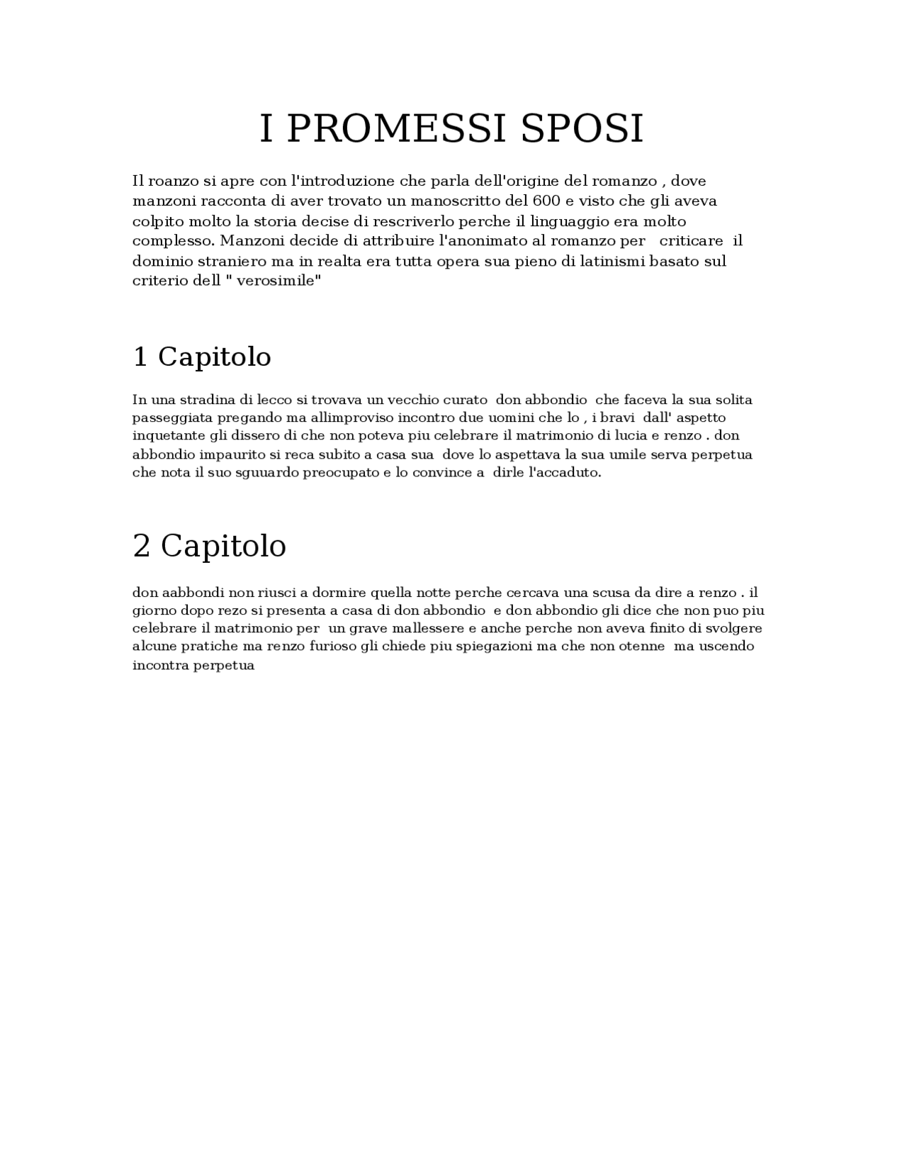 Promessi Sposi Riassunto Docsity