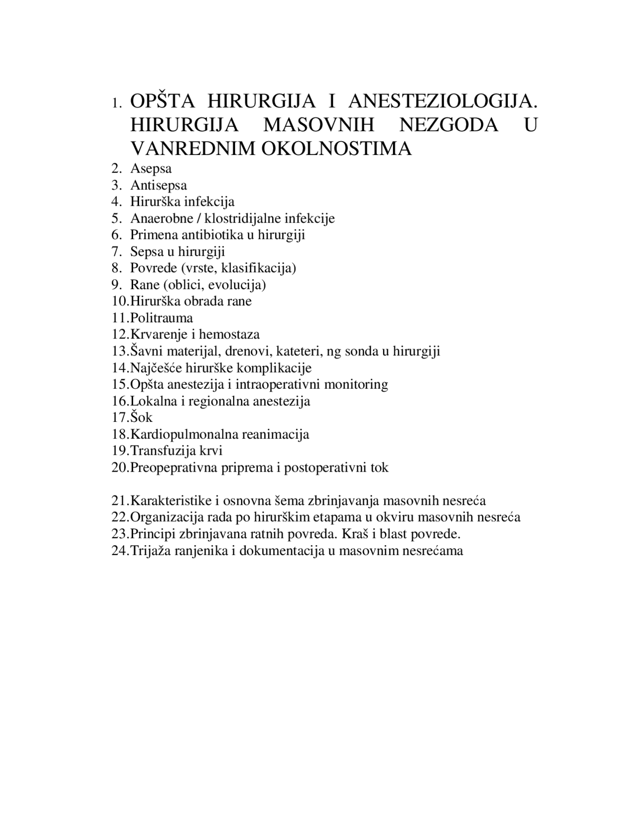 Ispitinja Pitanja Hirurgija Ispiti Predlog Hirurgija Docsity
