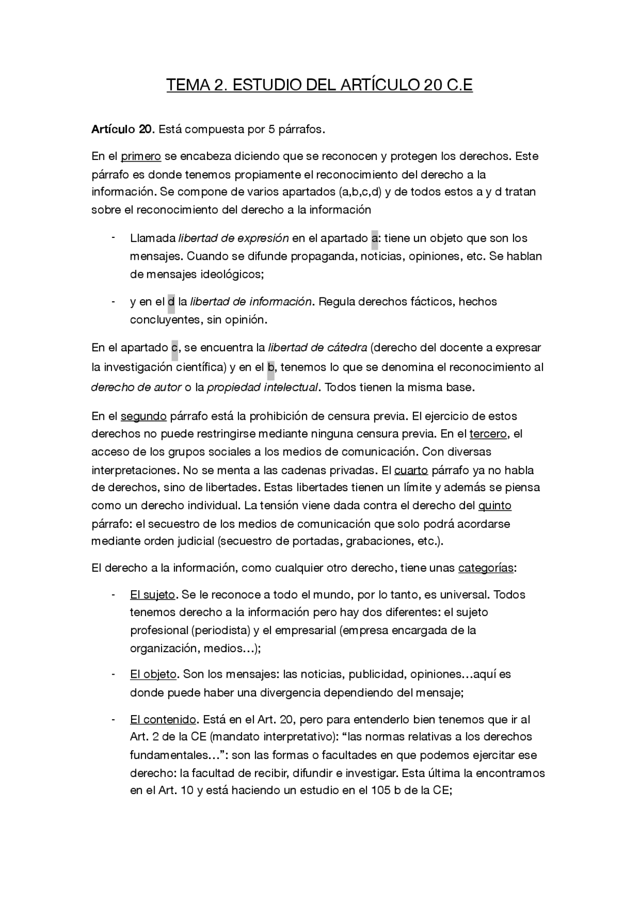 Tema 2. Estudio del artículo 20 - Docsity