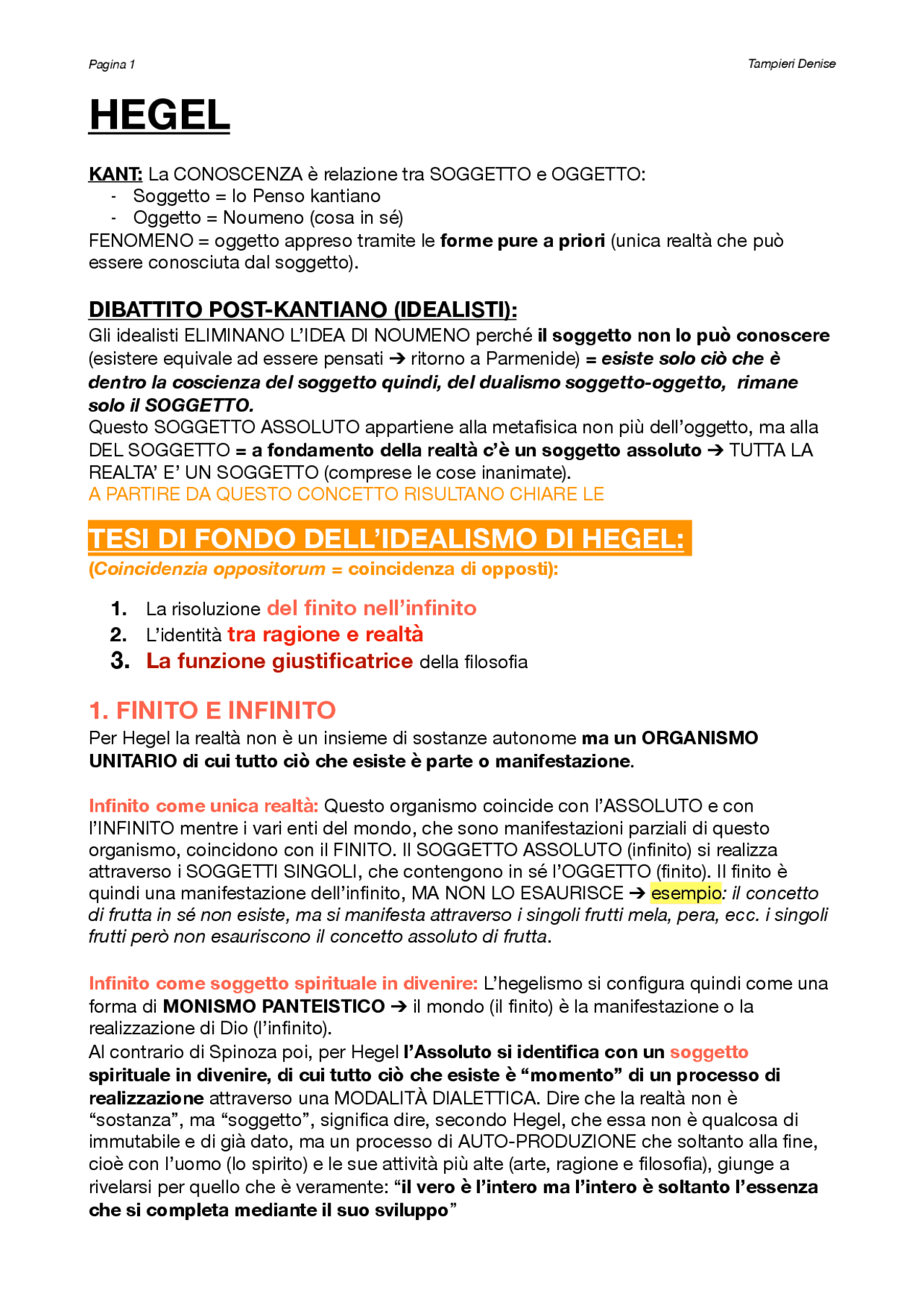 Hegel Sintesi Abbagnano Fornero Docsity