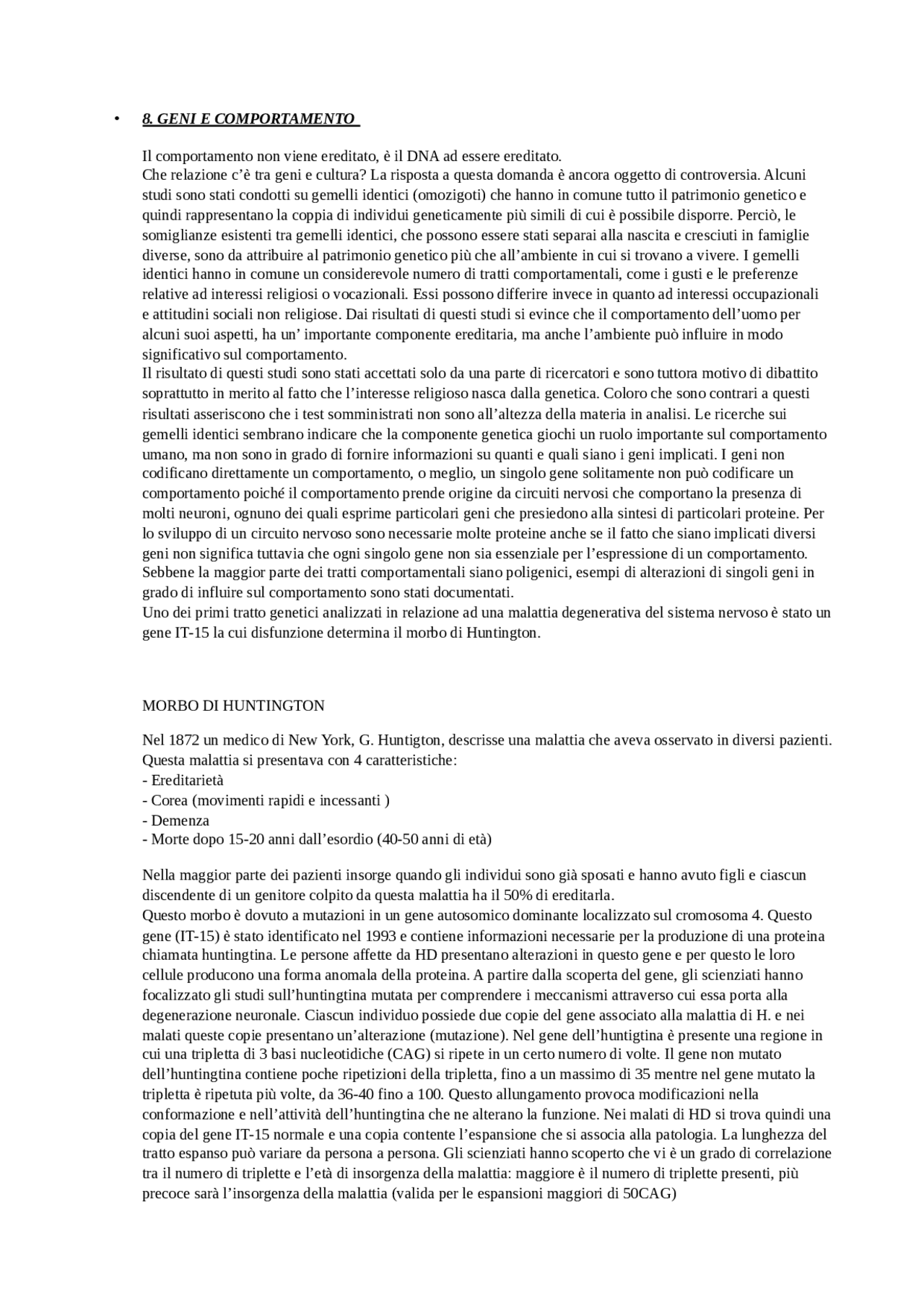 Fondamenti Neurobiologici E Genetici Riassunti Slide Docsity