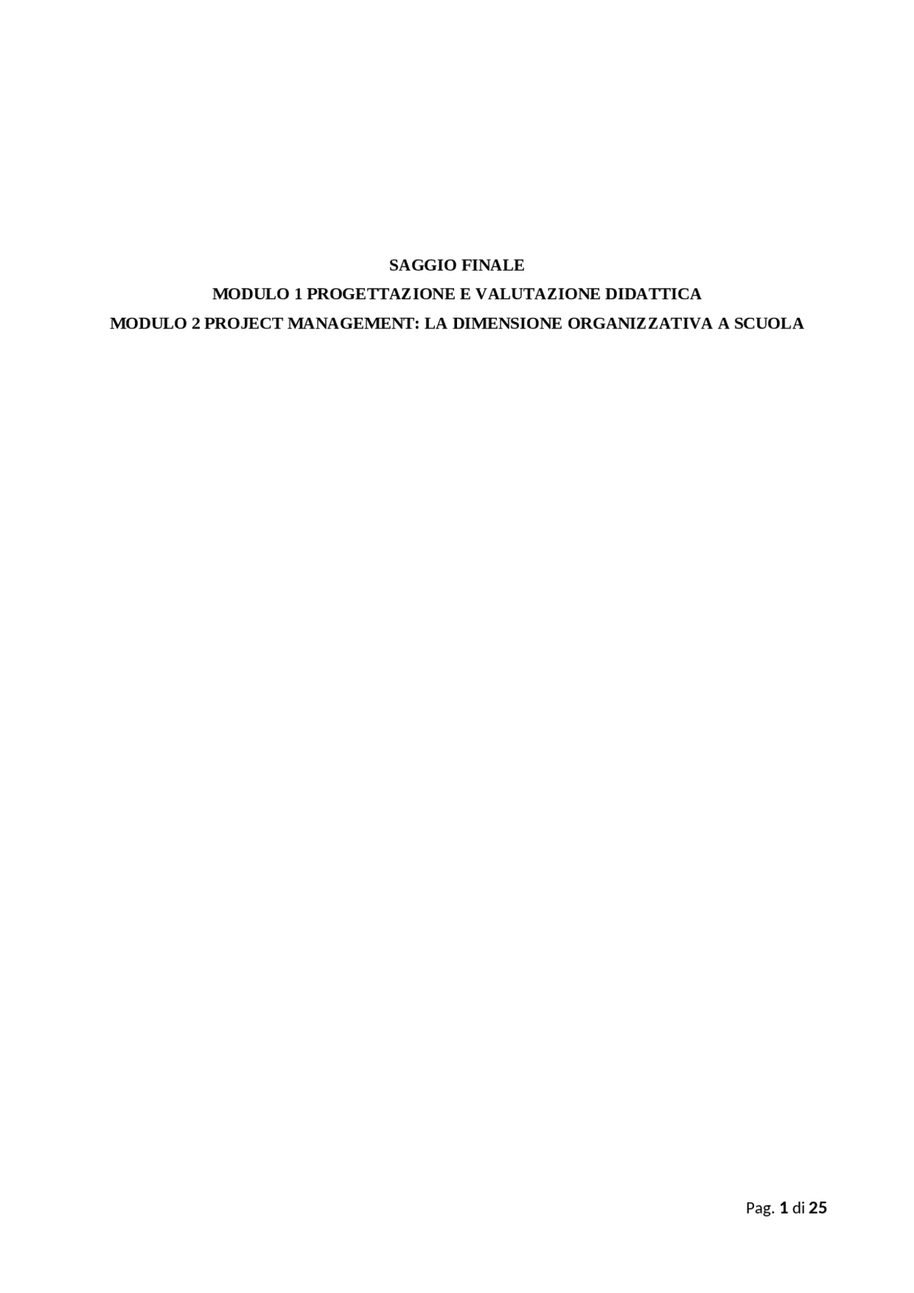 Saggio Finale Modulo 1 Progettazione E Valutazione Didattica Modulo 2