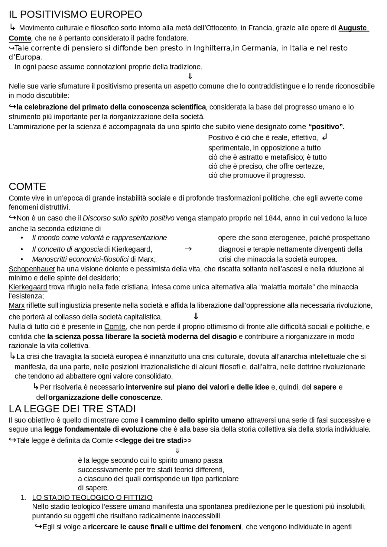 Il Positivismo Comte E Darwin Docsity