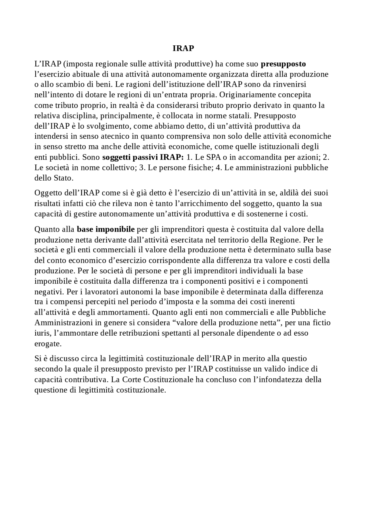 Irap Diritto Tributario Docsity