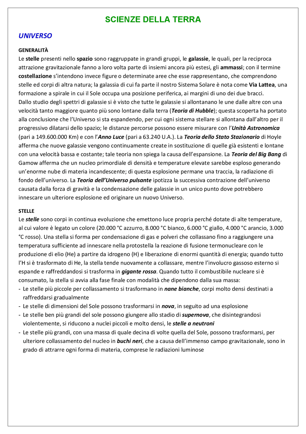 Sintesi Generale Di Scienze Della Terra Docsity