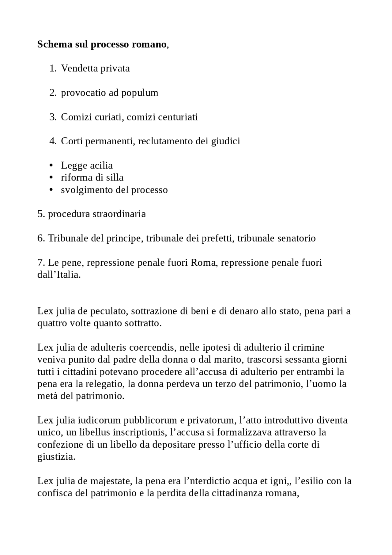 Schemi sul processo romano e leggi di augusto - Docsity