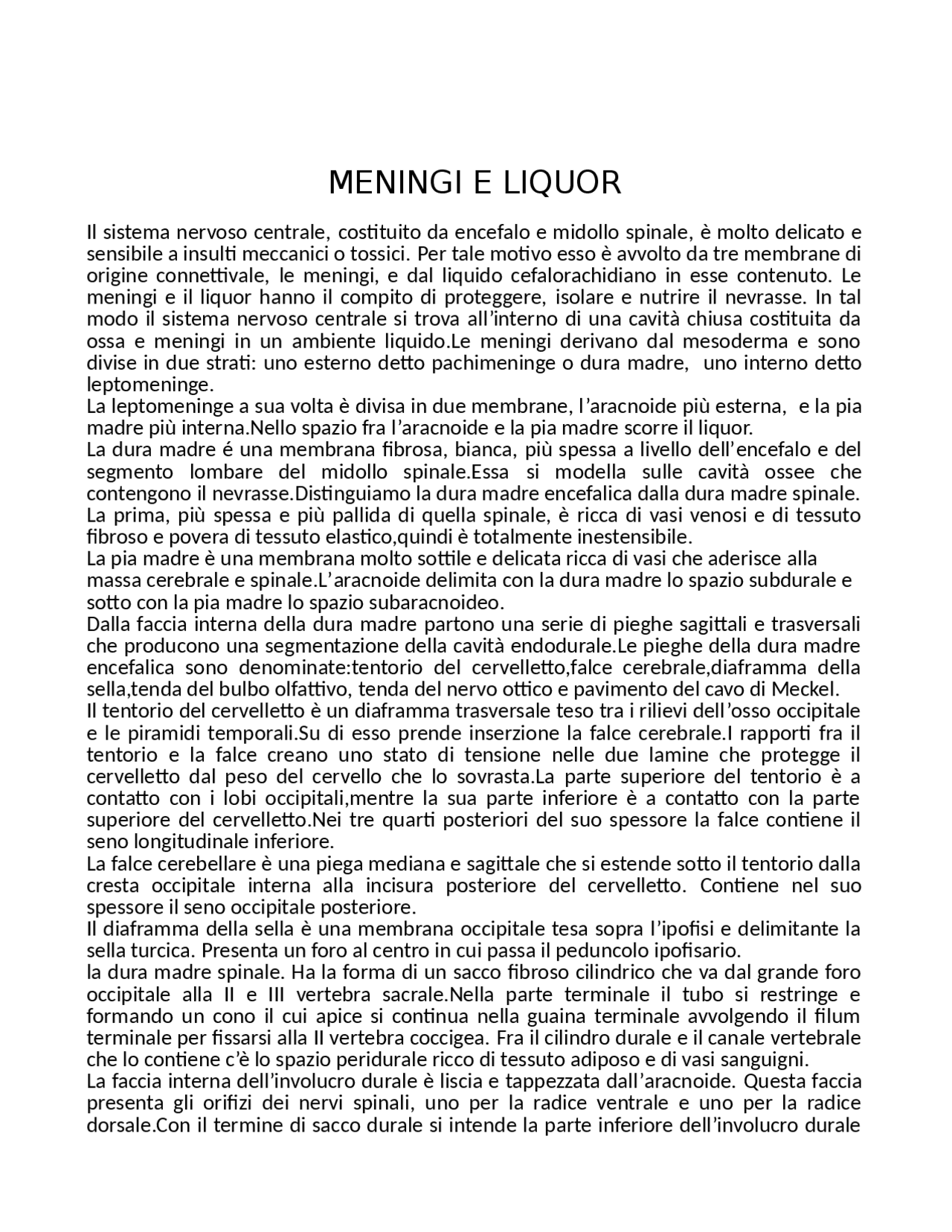 Il cervello, Meningi e Liquor - Docsity