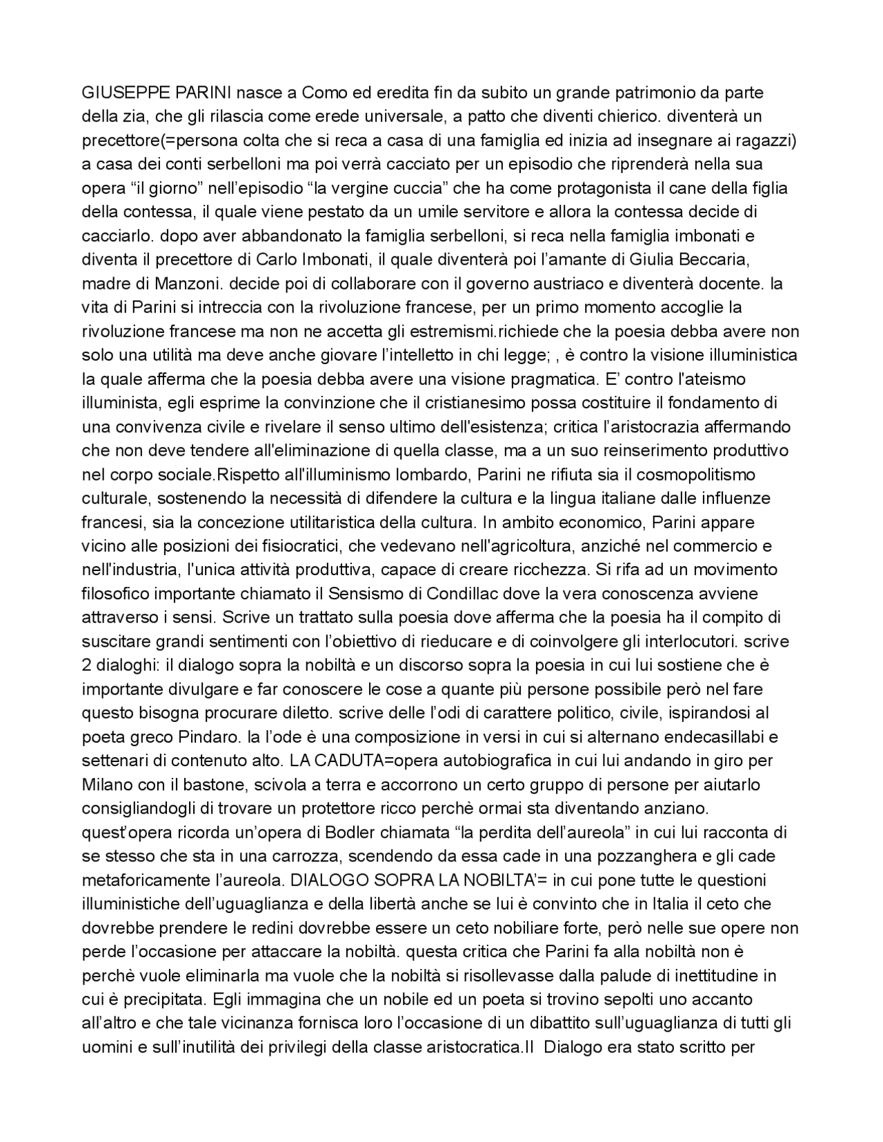 Riassunto Giuseppe Parini Docsity