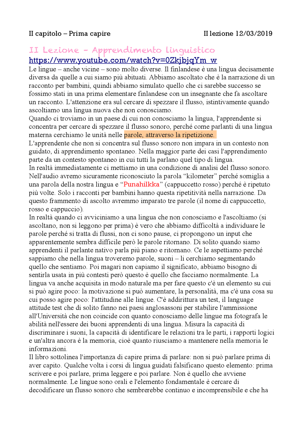 Apprendimento Linguistico Docsity