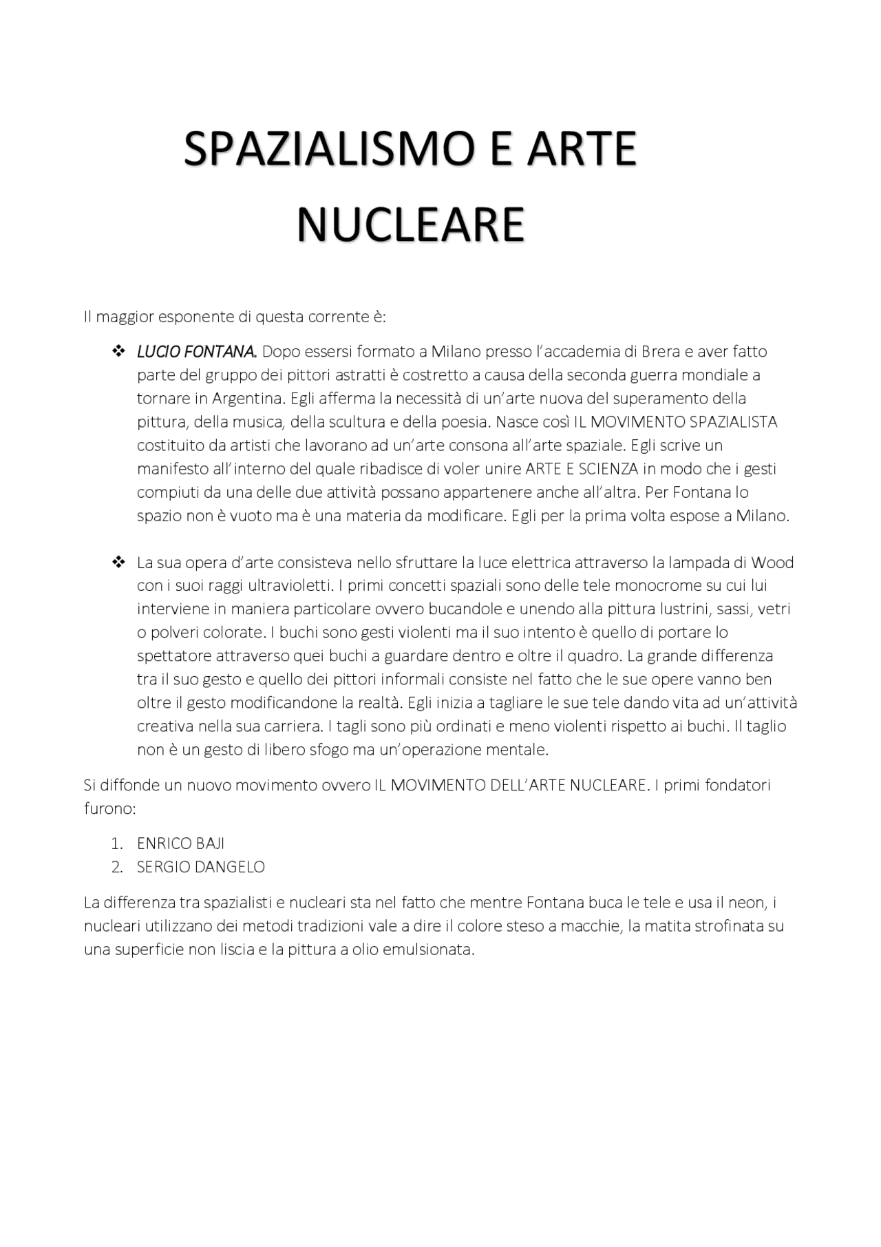 Spazialismo e arte nucleare storia dell'arte contemporanea | Appunti di ...