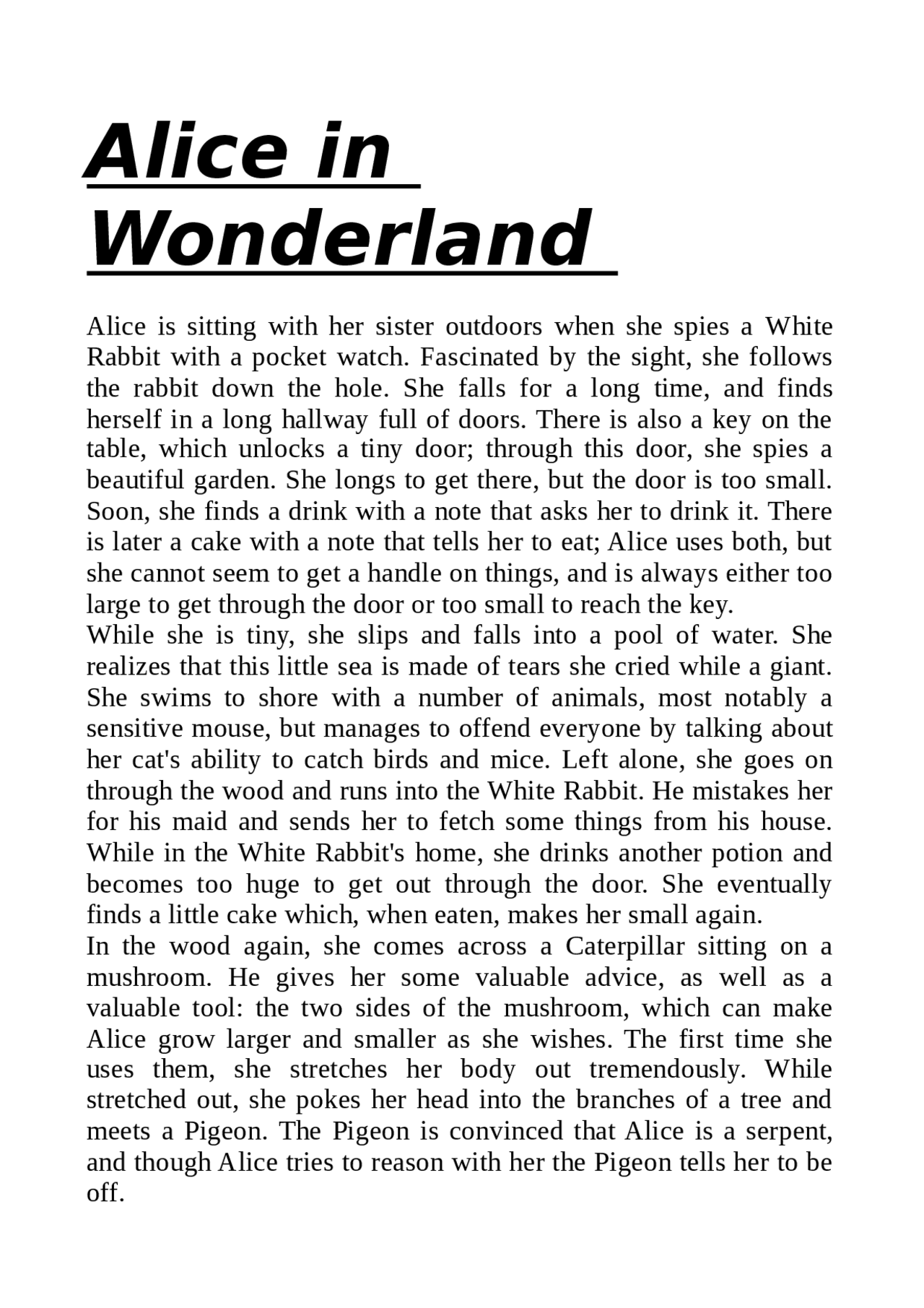 Alice in Wonderland - Docsity