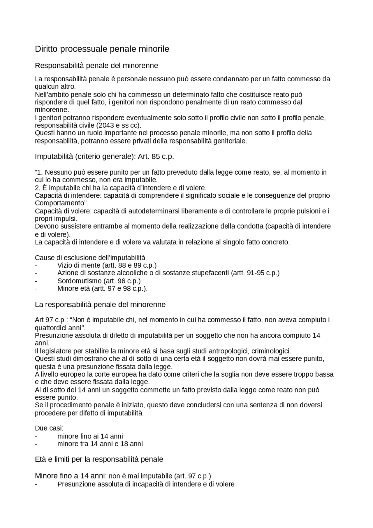Appunti Di Diritto Processuale Penale Minorile Docsity