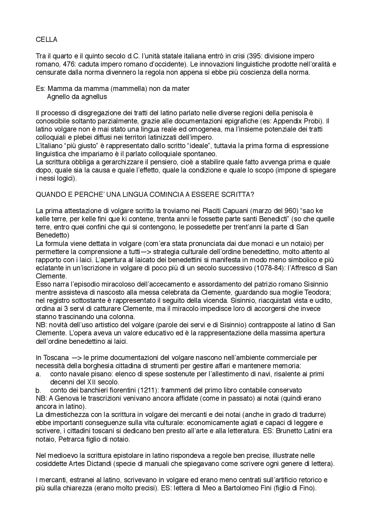 Storia Della Lingua Cella Docsity
