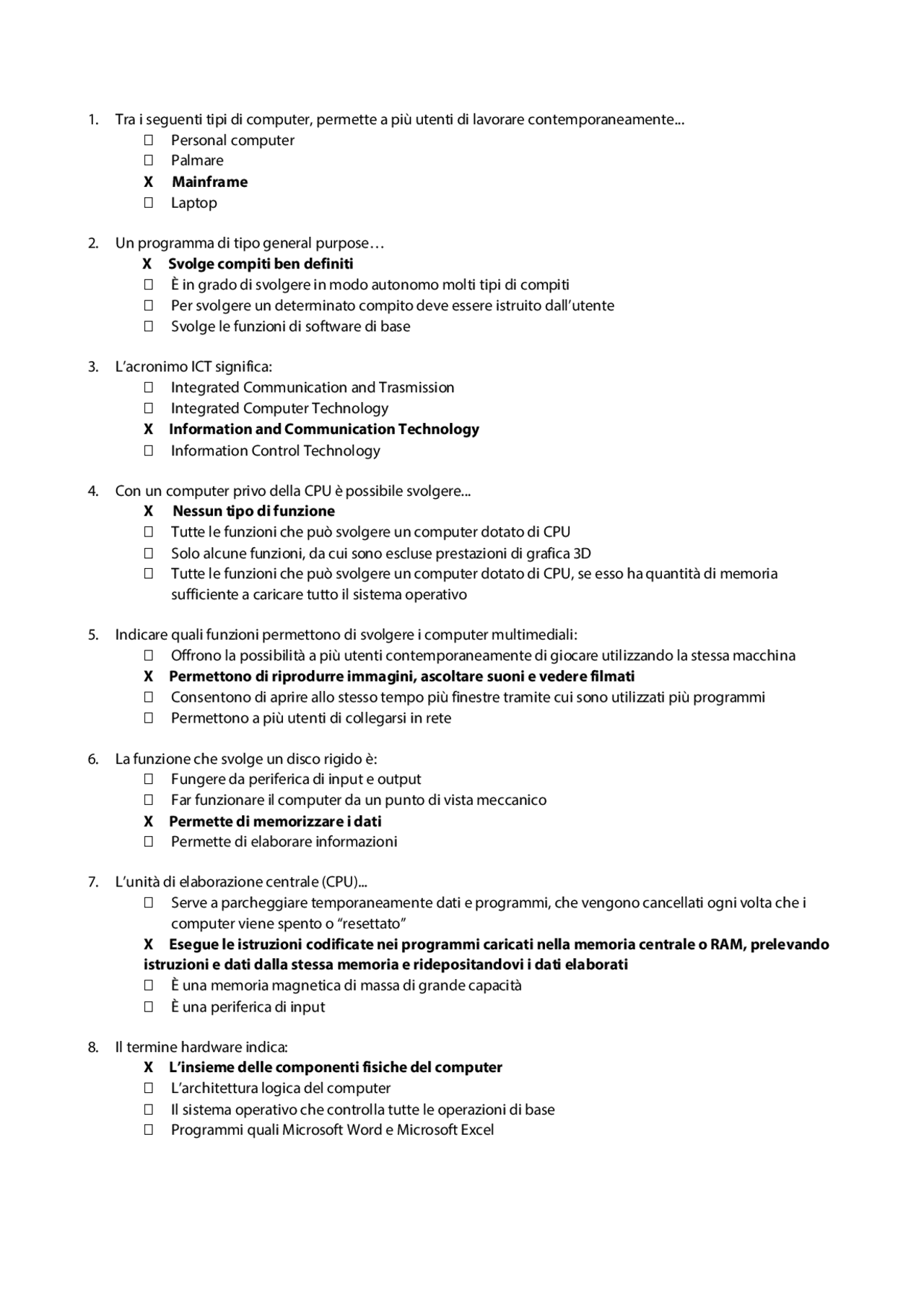 Domande Prova abilità informatica | Prove d'esame di Elementi di Informatica | Docsity