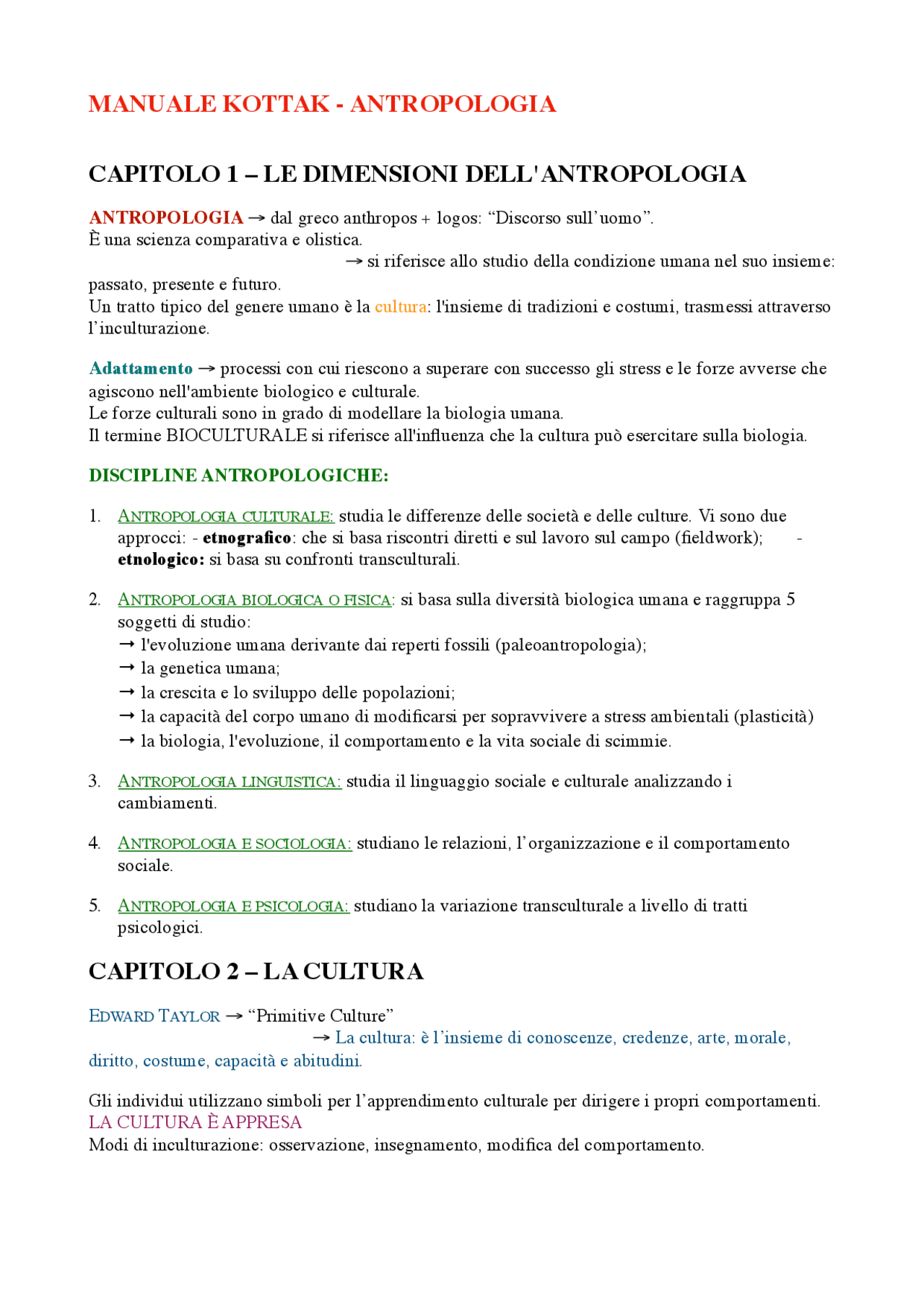 Kottak Manuale Riassunti Docsity