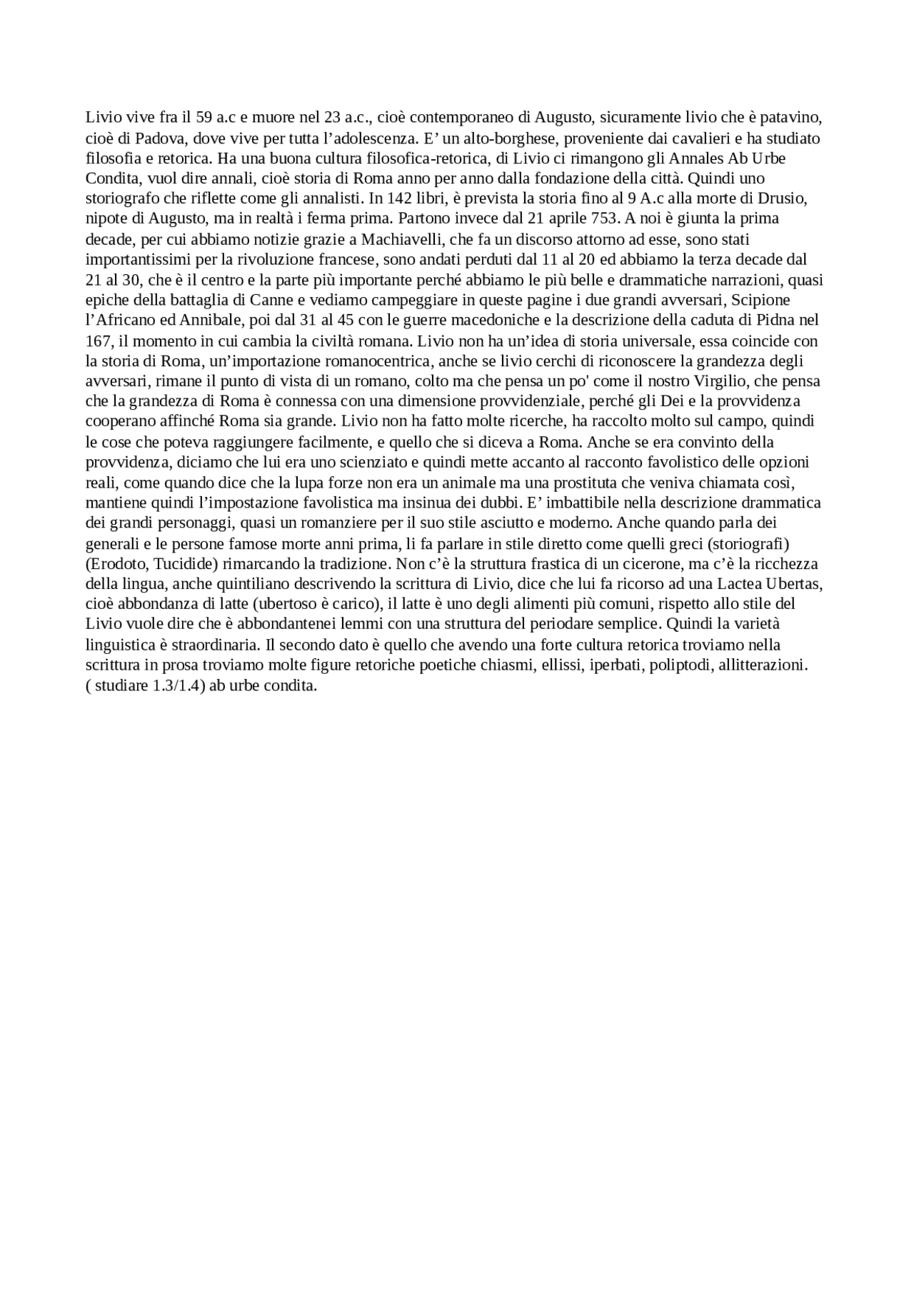Tito Livio Spiegazione Docsity