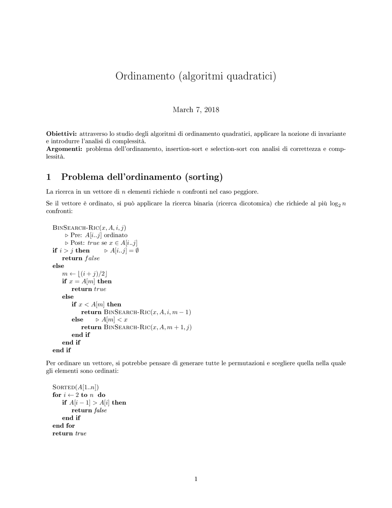 Ordinamento Algoritmi Docsity