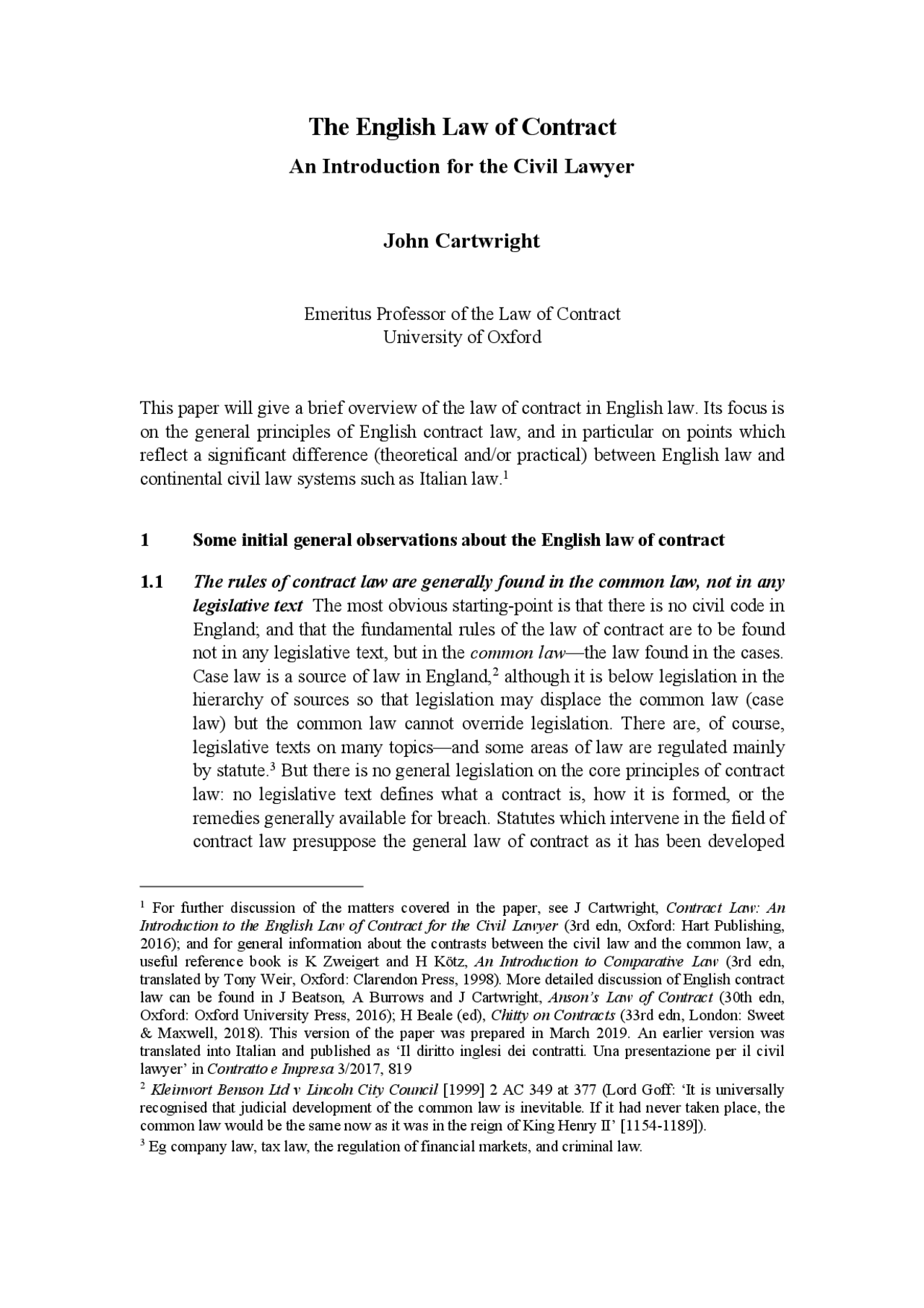 INTRODUCTION TO ENGLISH CONTRACT LAW - Docsity