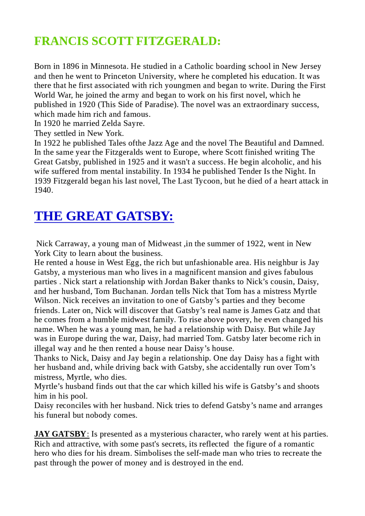 Great Gatsby Inglese Docsity