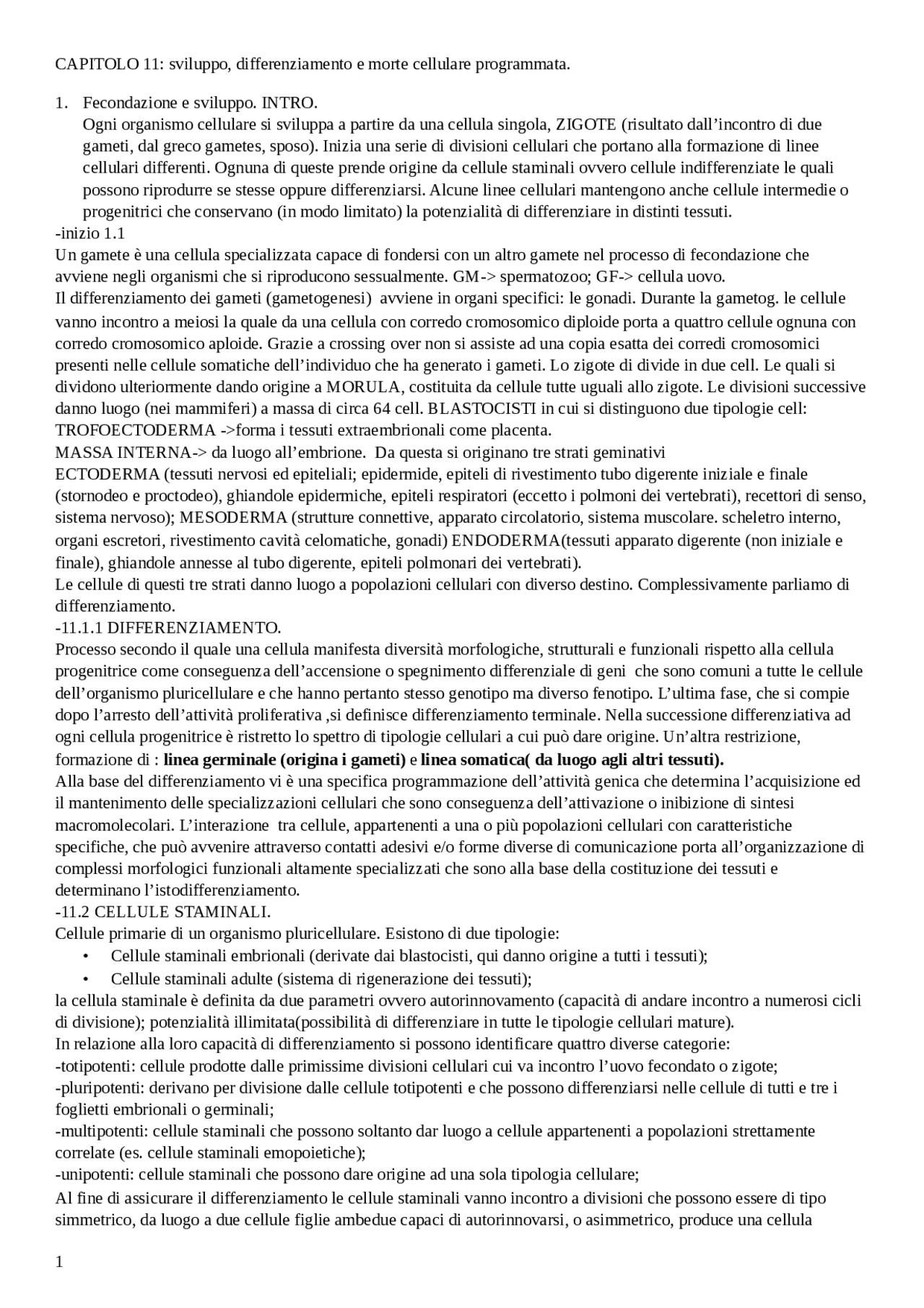 Sviluppo, differenziamento e morte cellulare programmata - Docsity