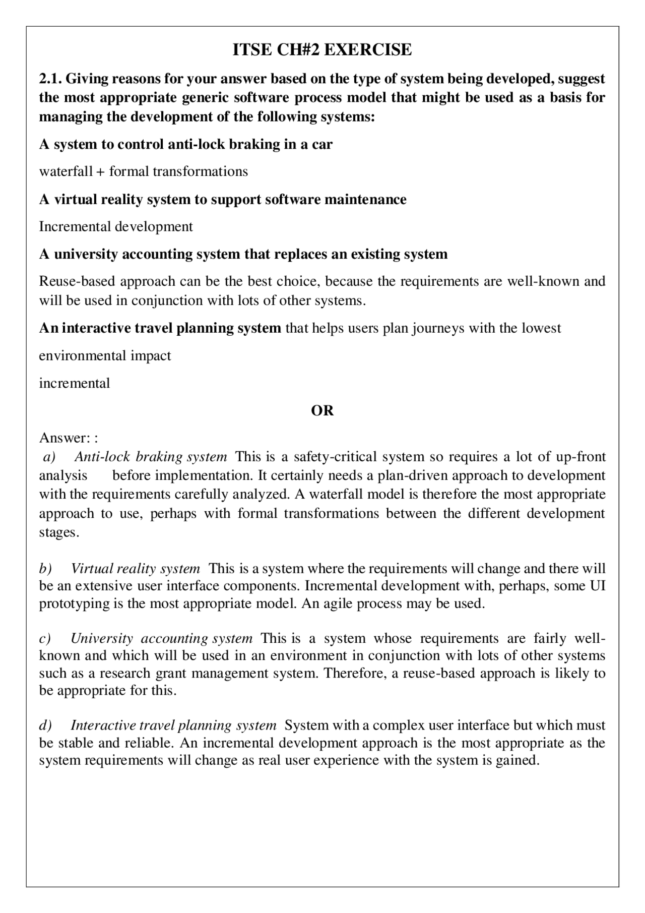 Introduction To Software Engineering Chapter 2 Solved Exercise Exercises Software Engineering