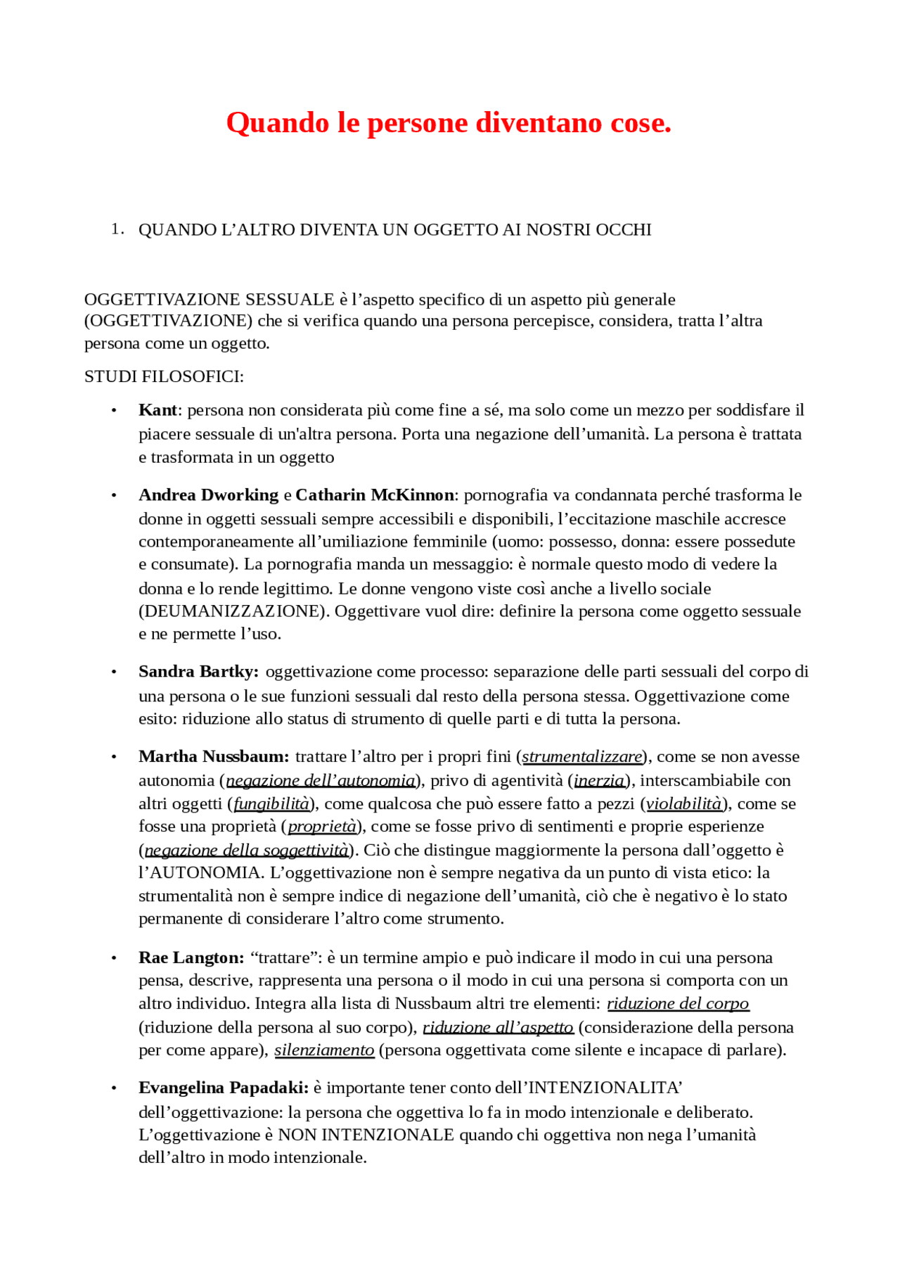Quando Le Persone Diventano Cose Riassunto Docsity