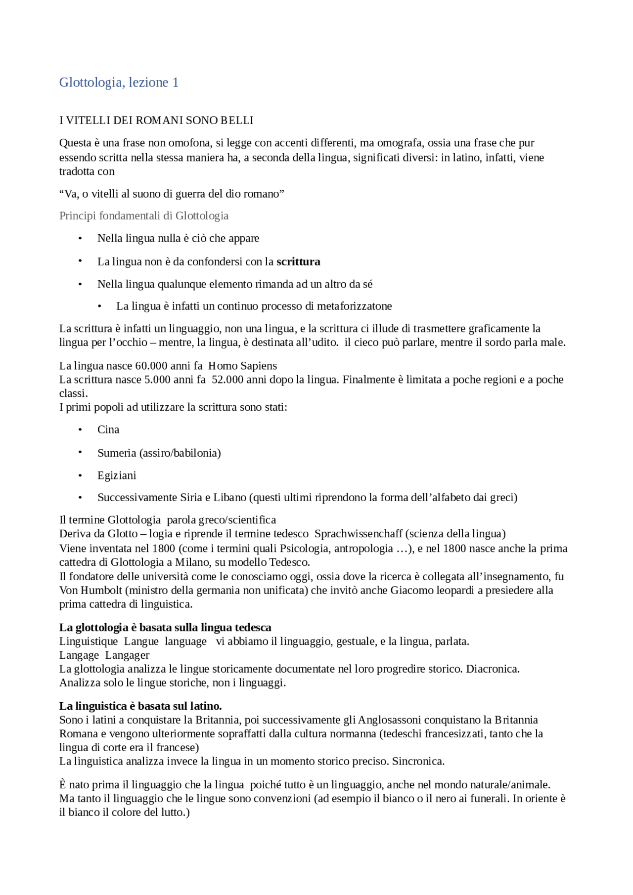 Glottologia Modulo Uno Docsity