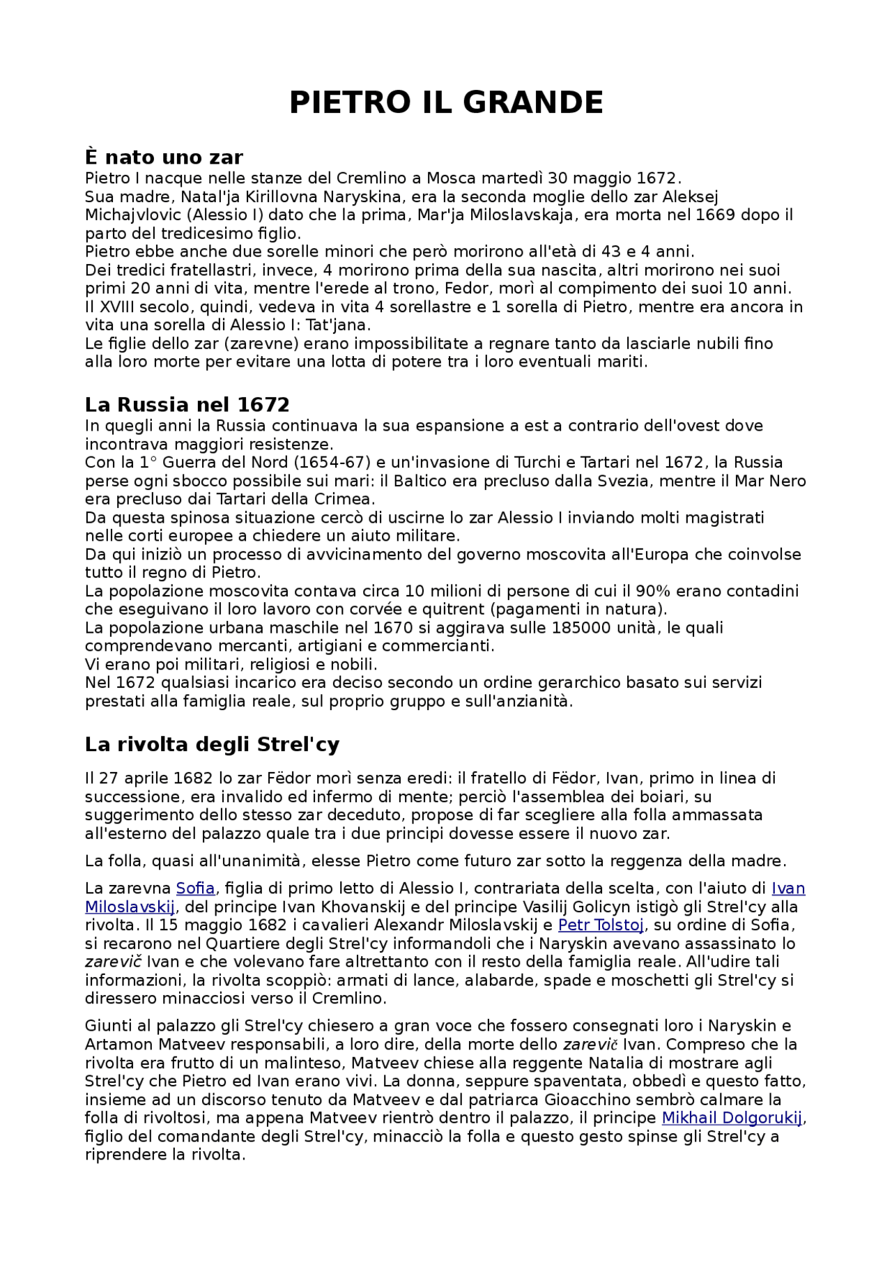 Pietro Il Grande La Vita Docsity