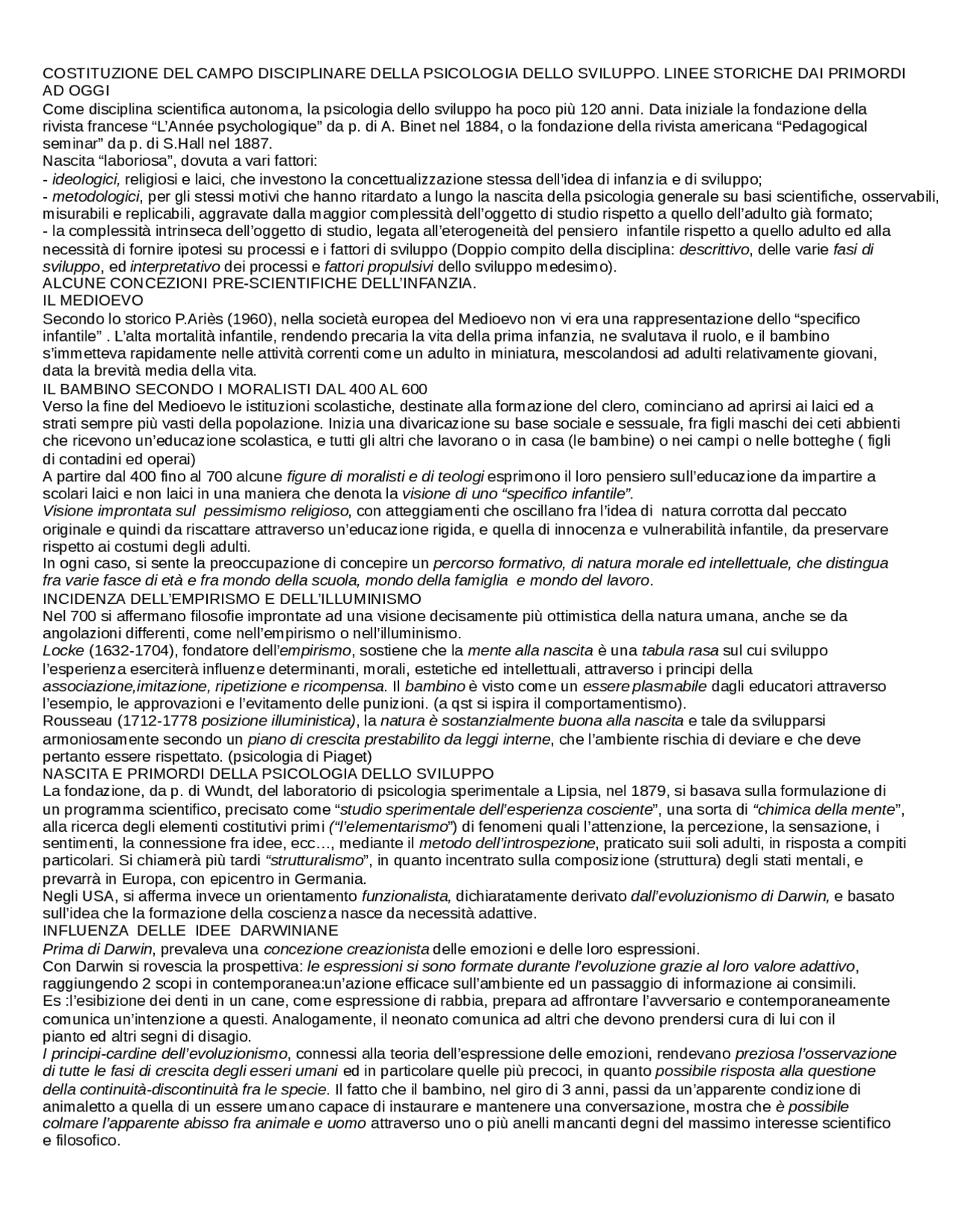 Psicologia Dello Sviluppo Docsity