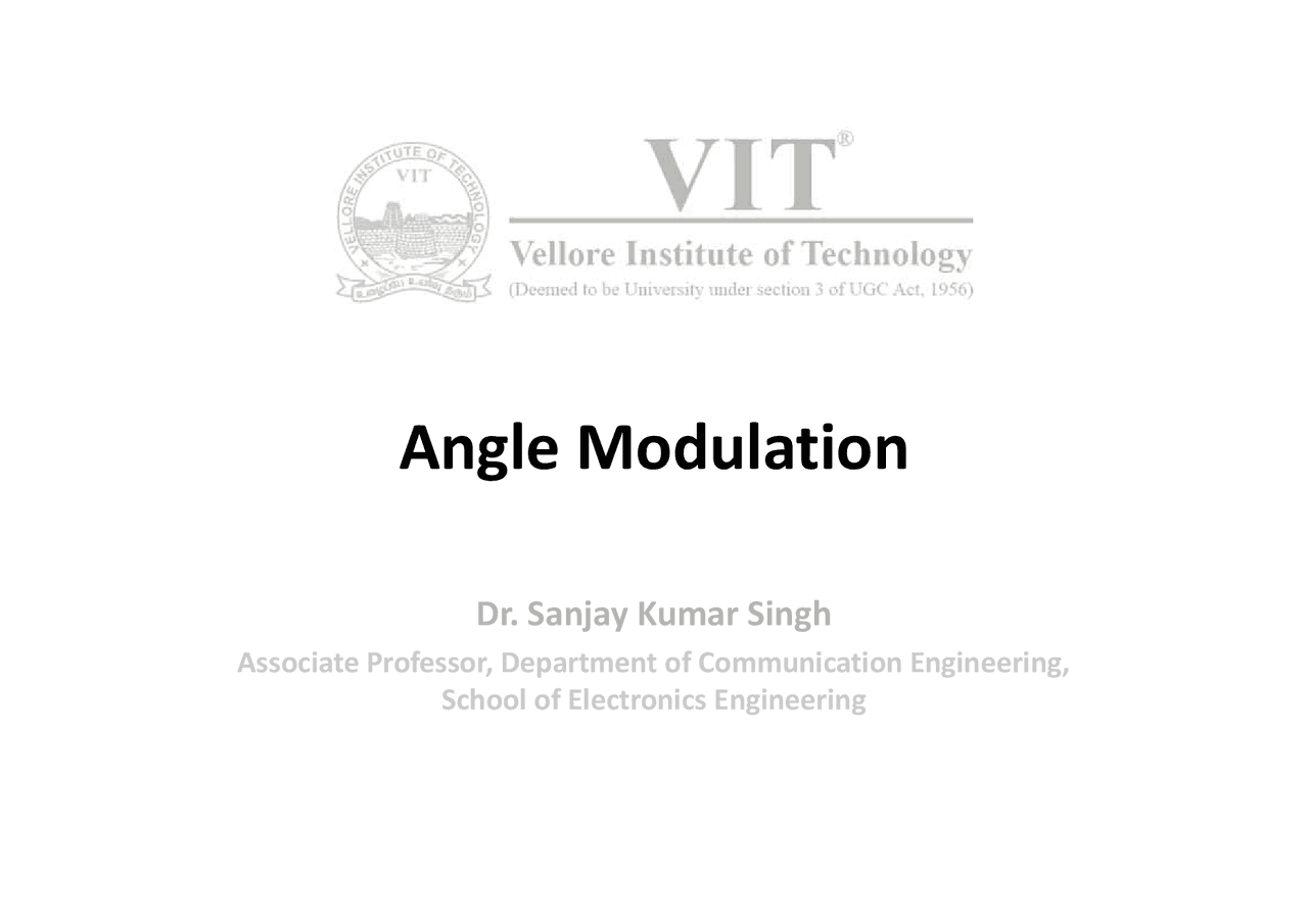 Lecture Notes Of Angle Modulation Lecture Notes Analog Communication