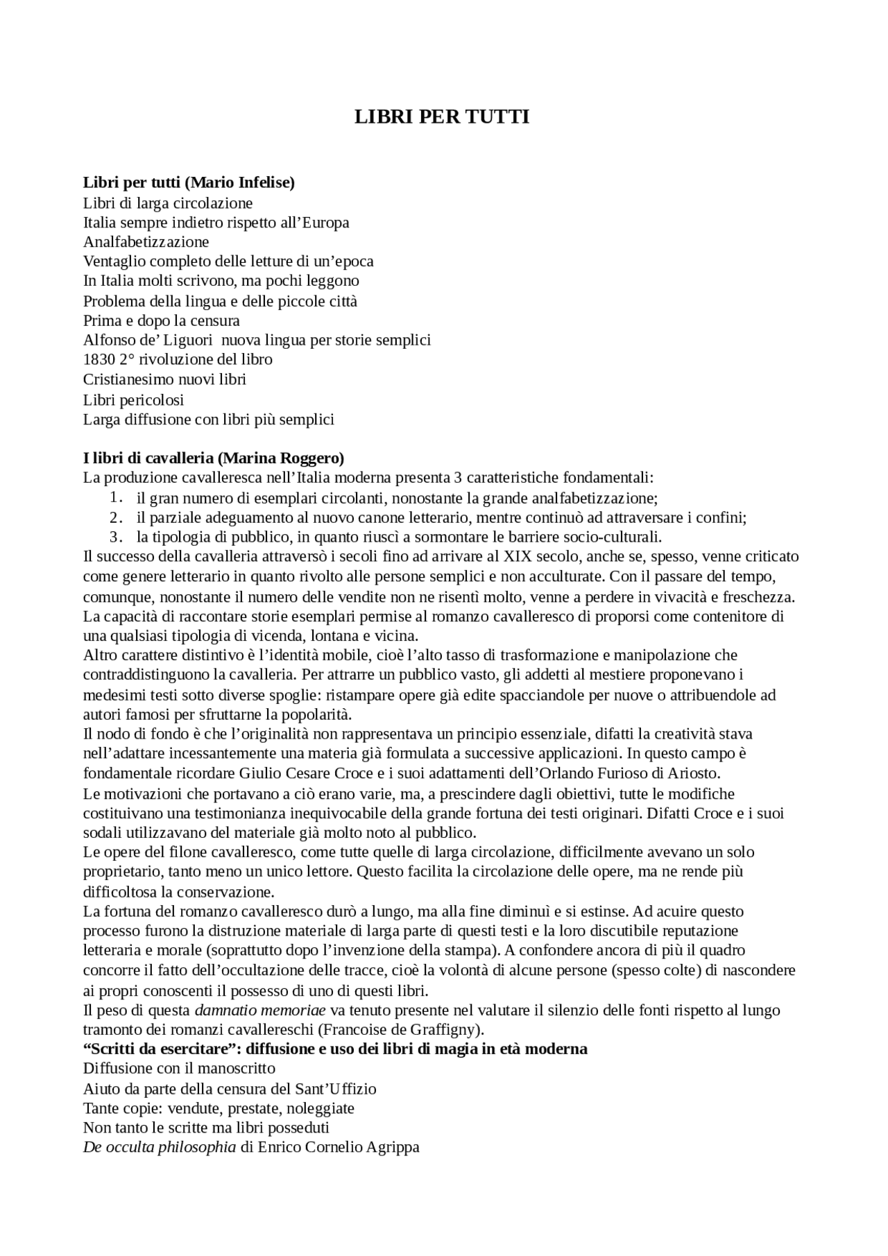 Libri per tutti. Generi editoriali di larga circolazione - Docsity