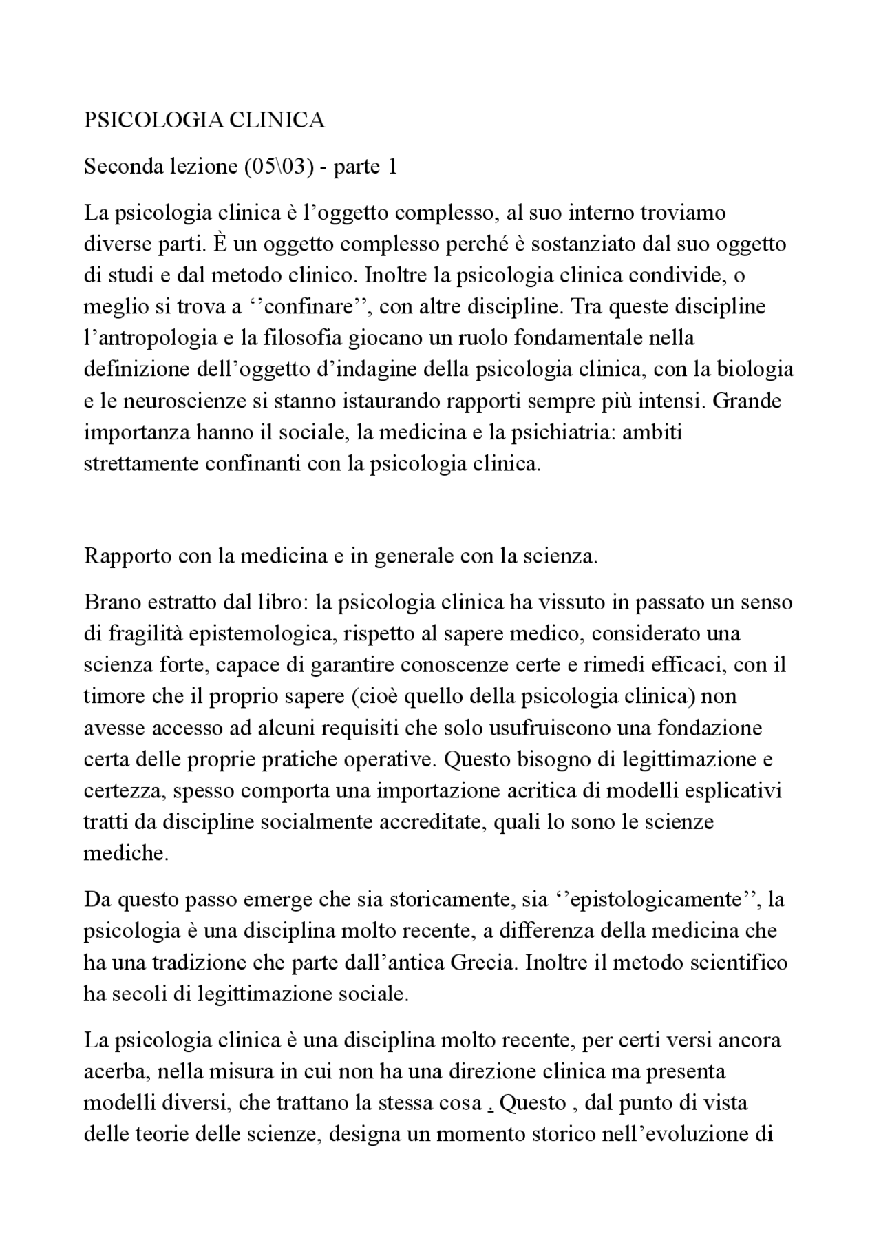 Elementi Di Psicologia Clinica Docsity