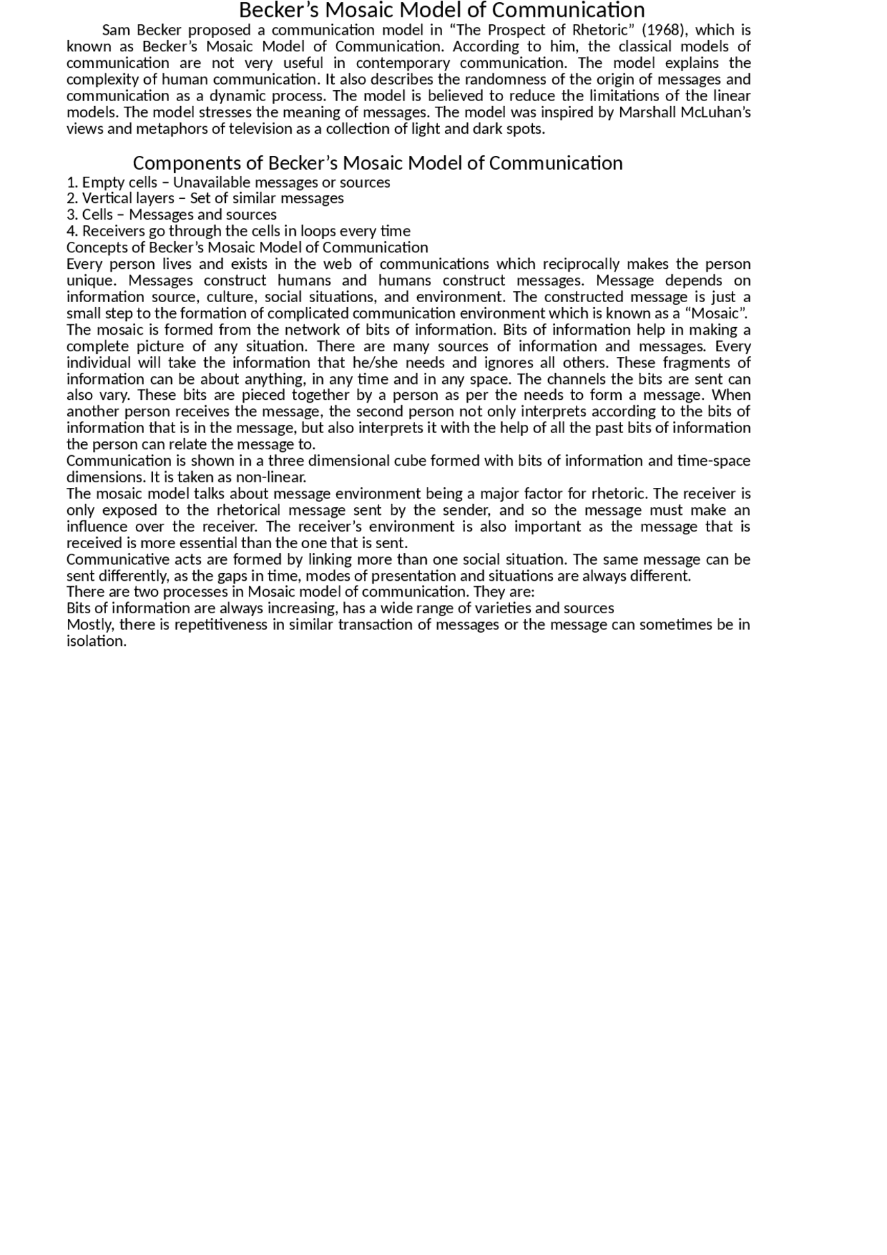 Models Of Communication Docsity