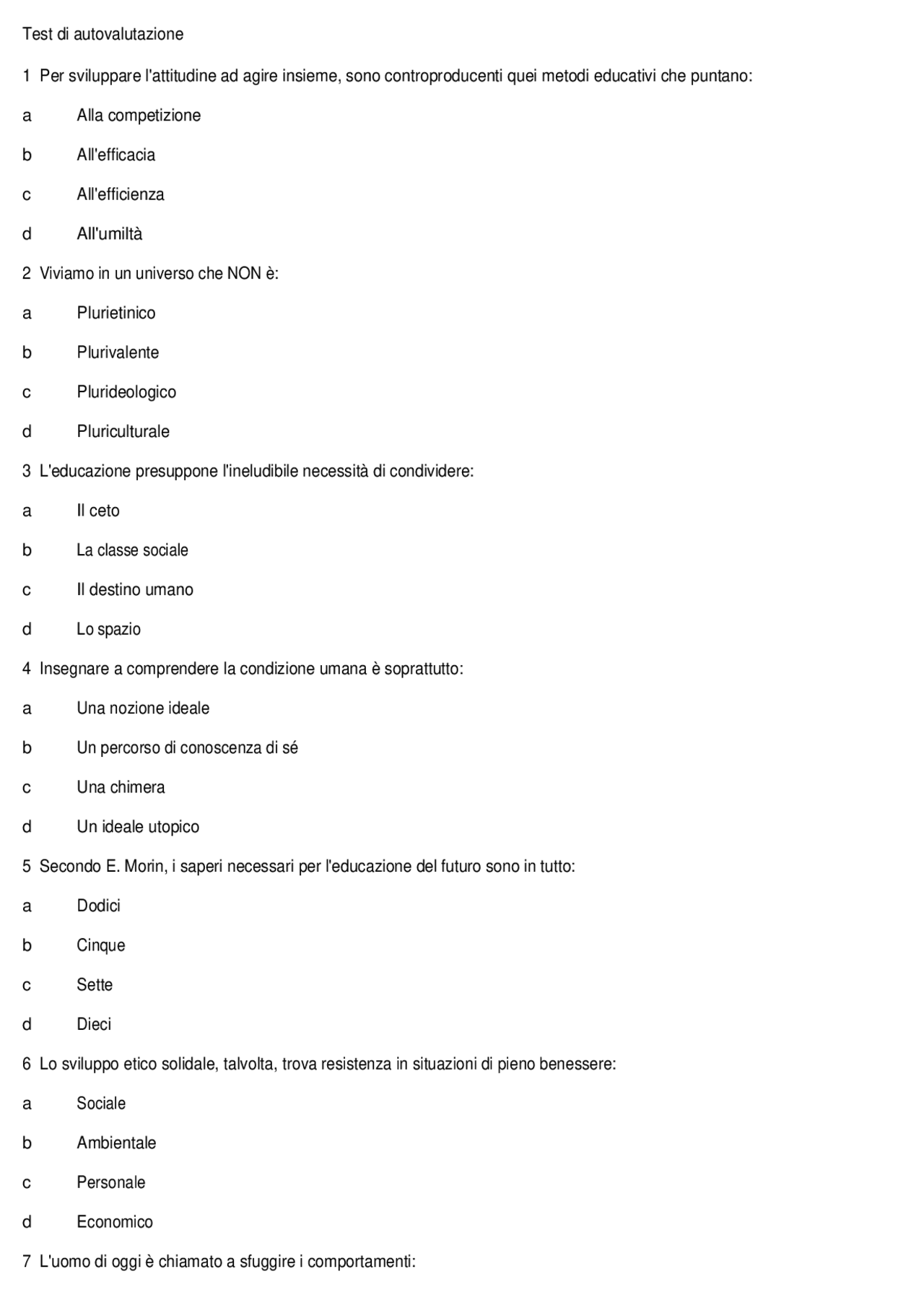 Test Di Autovalutazione Pedagogia Generale Ii Docsity