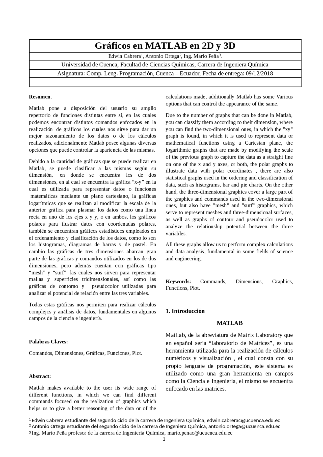 Gráficas en 2D y 3D MATLAB | Guías, Proyectos, Investigaciones de ...