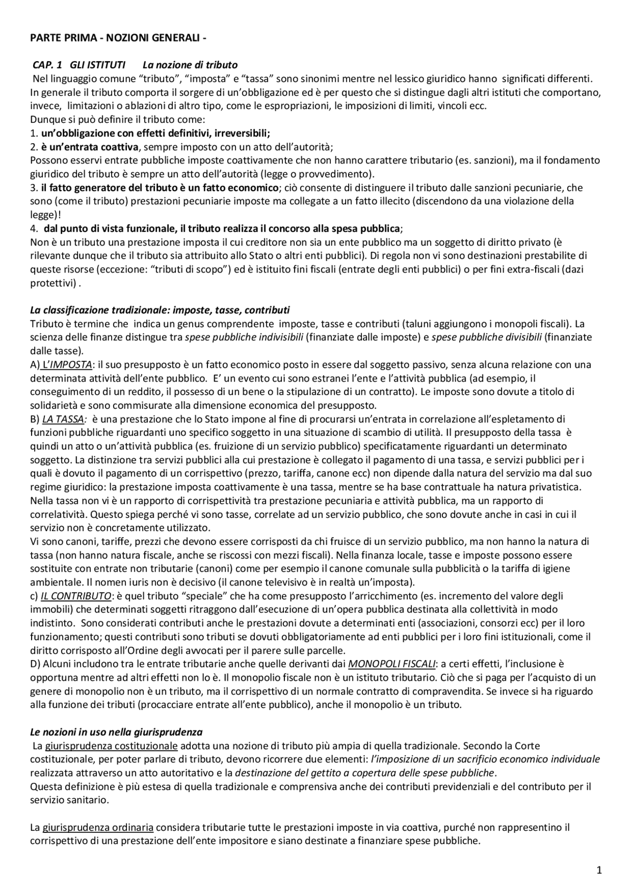 Diritto tributario prima parte - Docsity