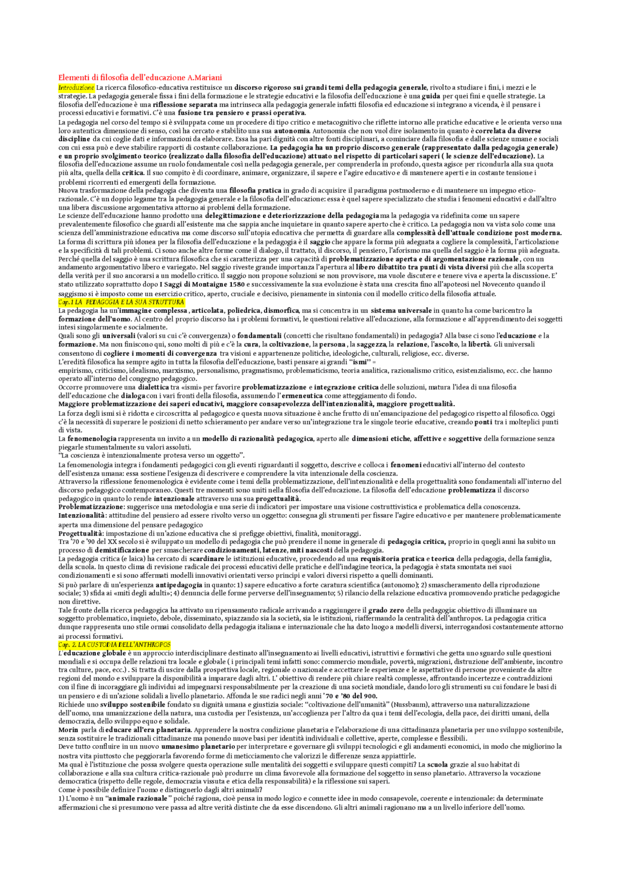 Elementi Di Filosofia Delleducazione Docsity