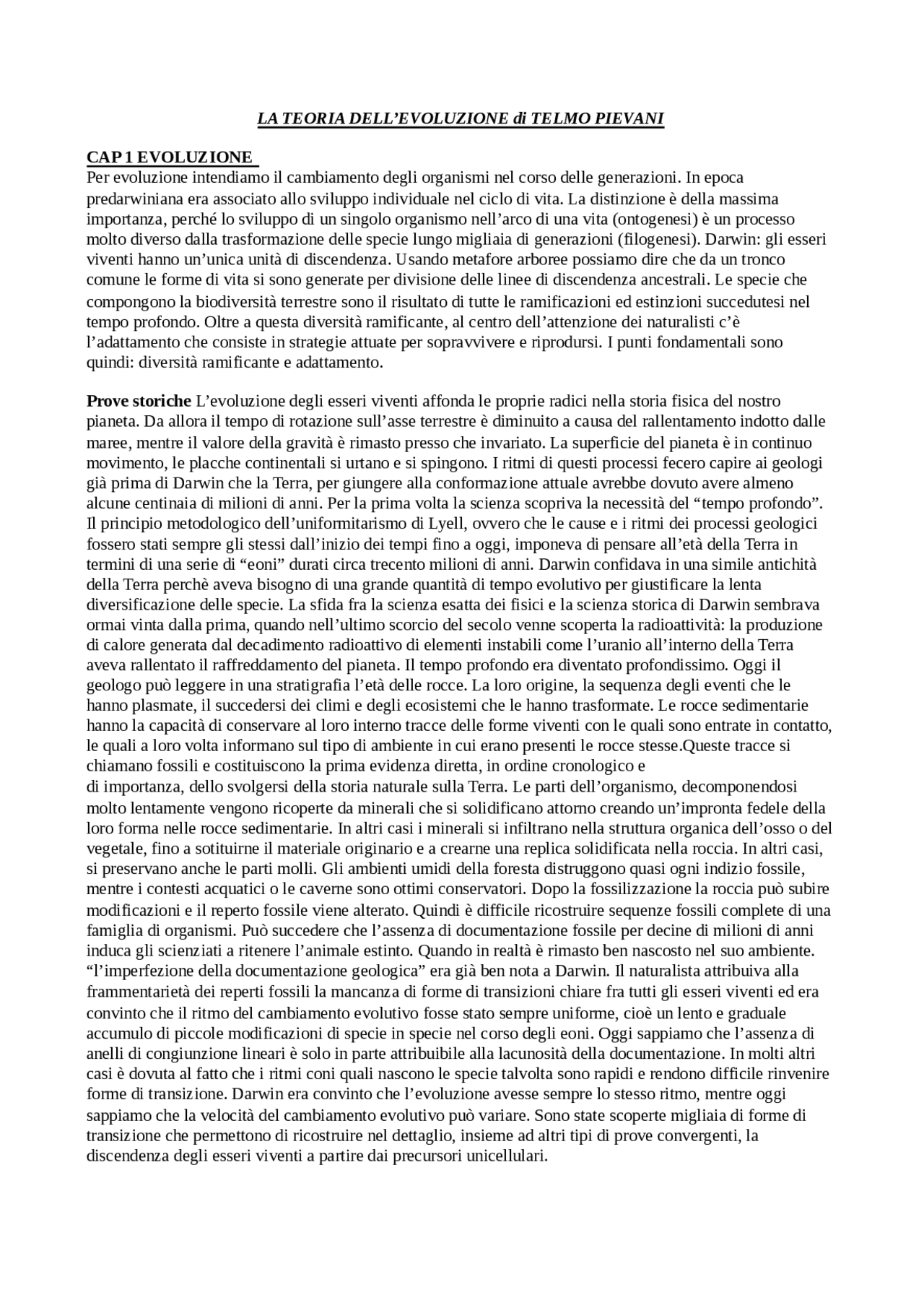 Teoria Dellevoluzione Docsity