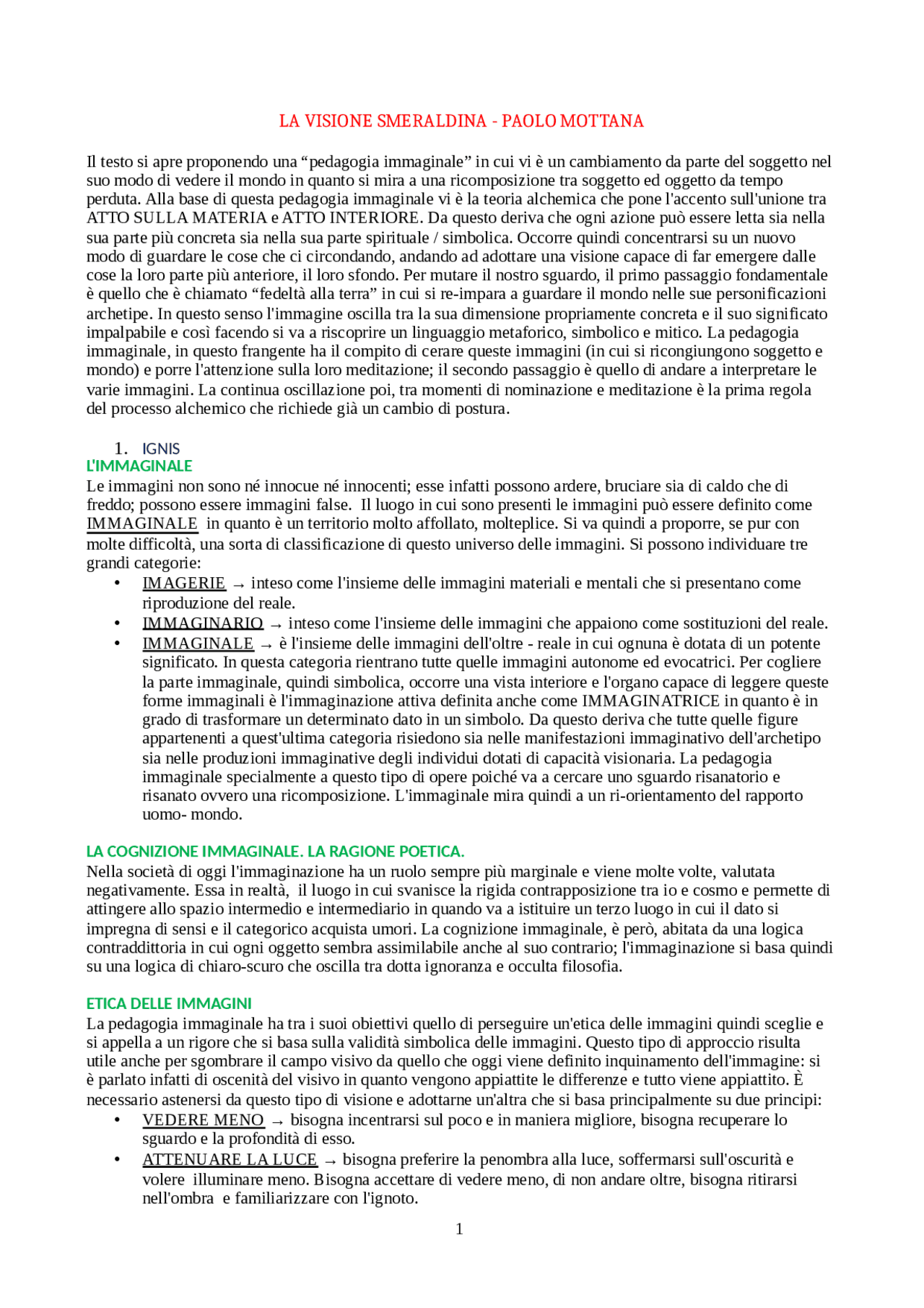 La Visione Smeraldina Mottana Docsity