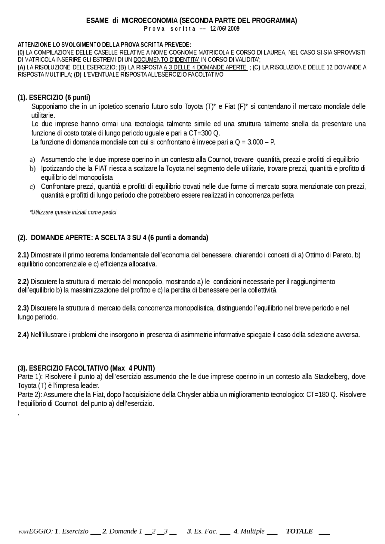 Esercizi Esame Prima Parte Docsity