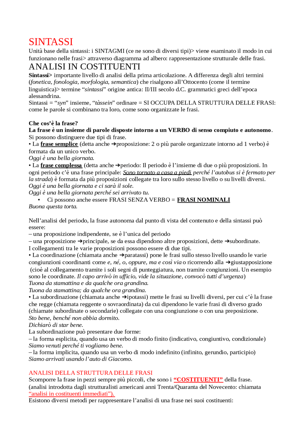 Capitolo 4 Sintassi (Berruti) - Docsity