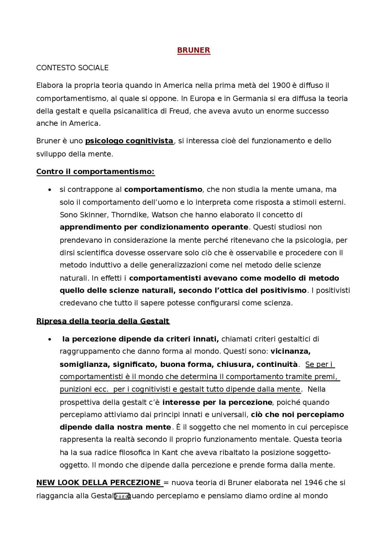 Vita e pensiero Bruner e cognitivismo - Docsity