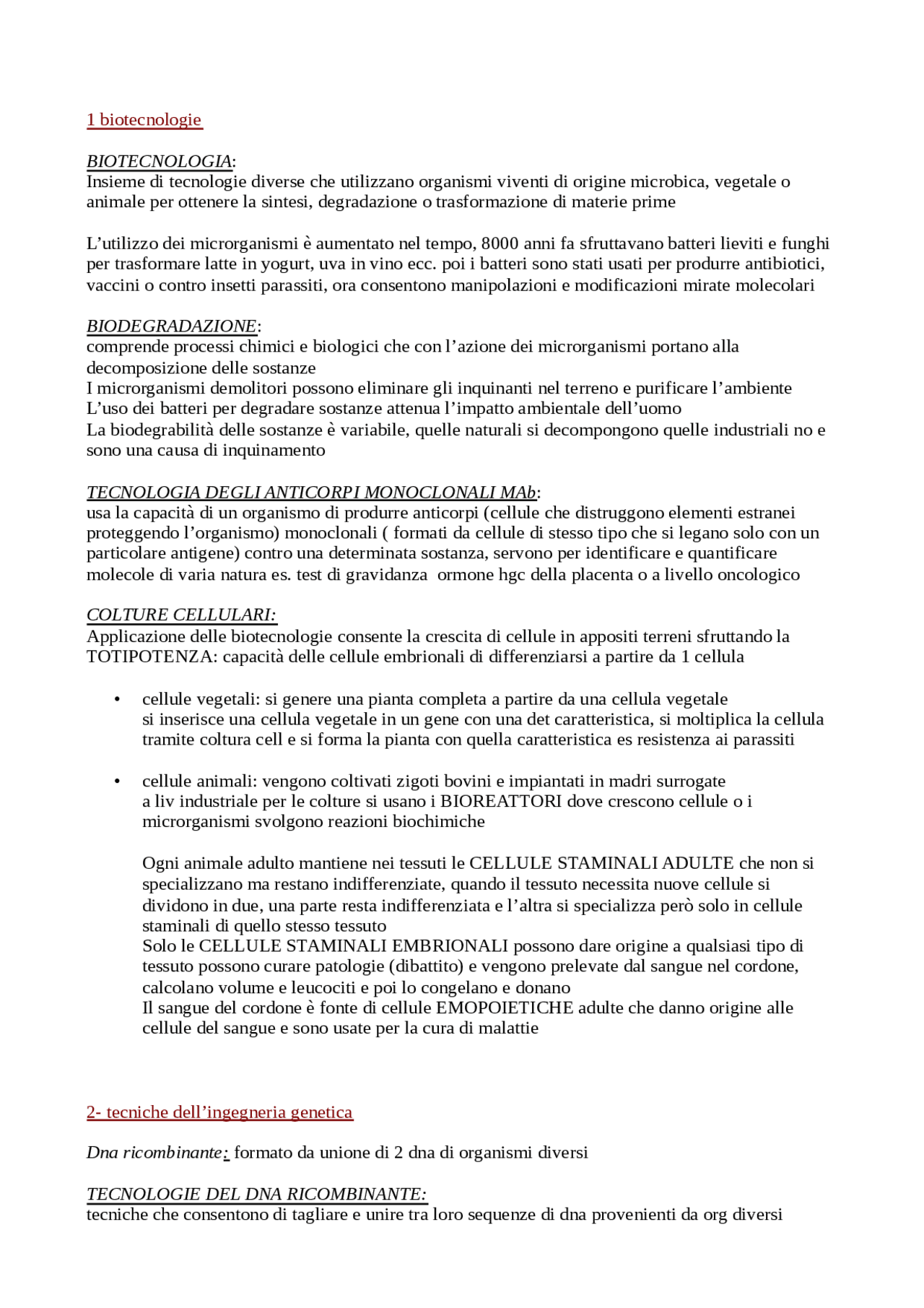Biotecnologie E Ingegneria Genetica Docsity
