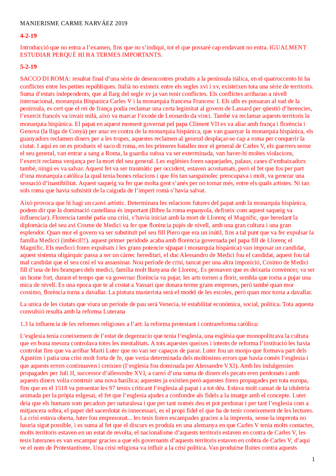 Primer Parcial Classicisme Manierisme Carmen Narváez Docsity