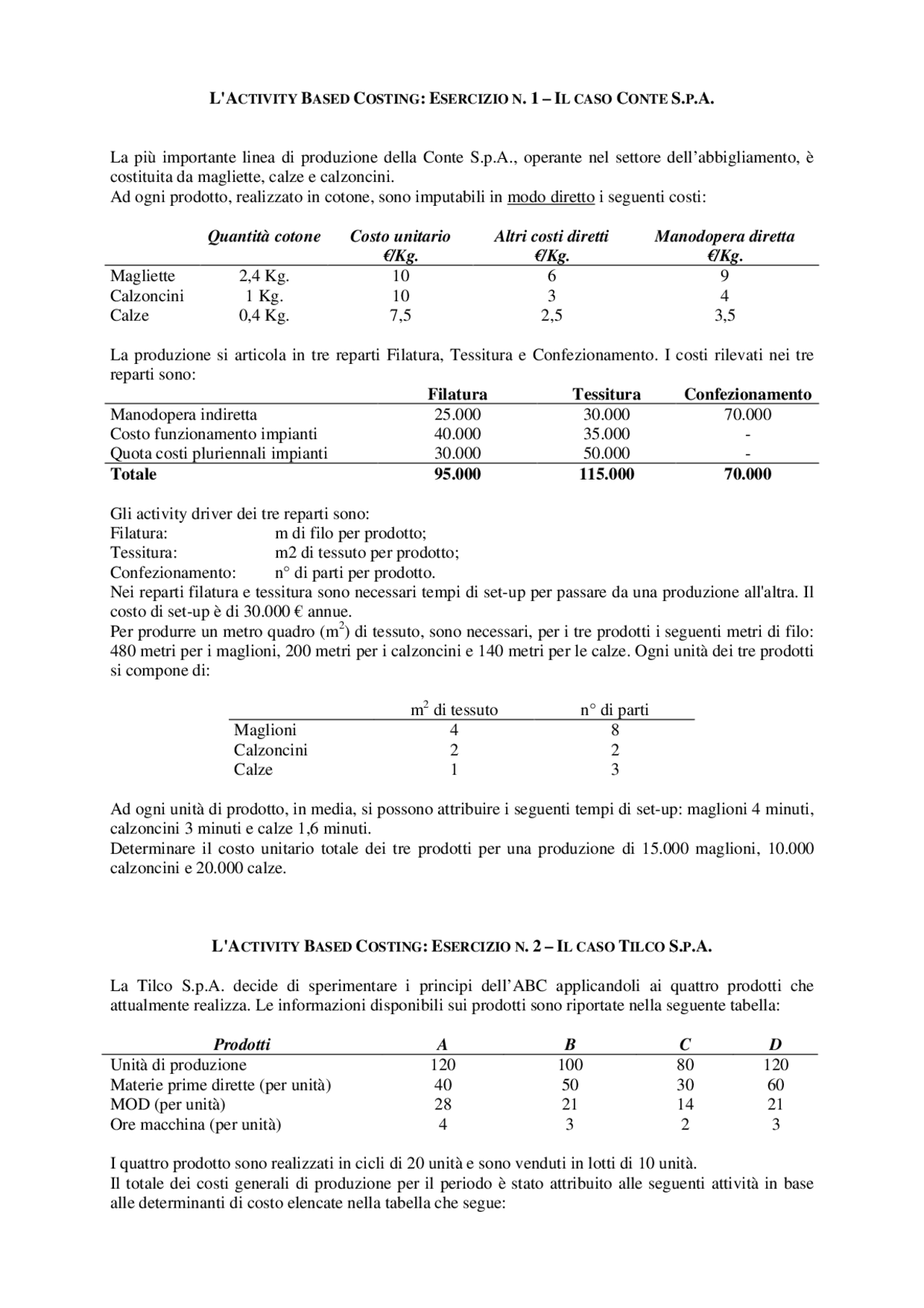 Esercitazione Su Programmazione E Controllo Docsity