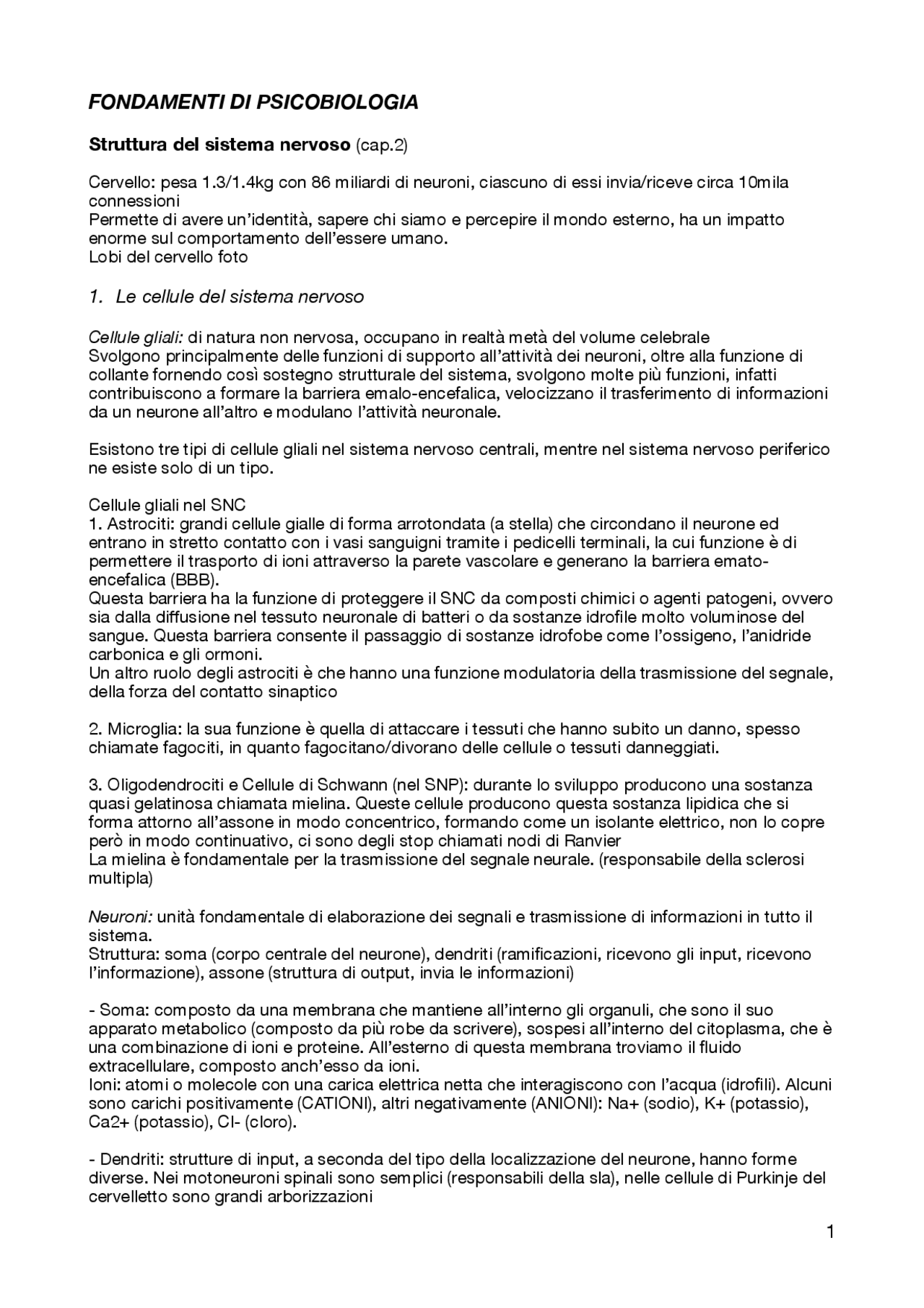 Appunti Fondamenti Di Psicobiologia Docsity