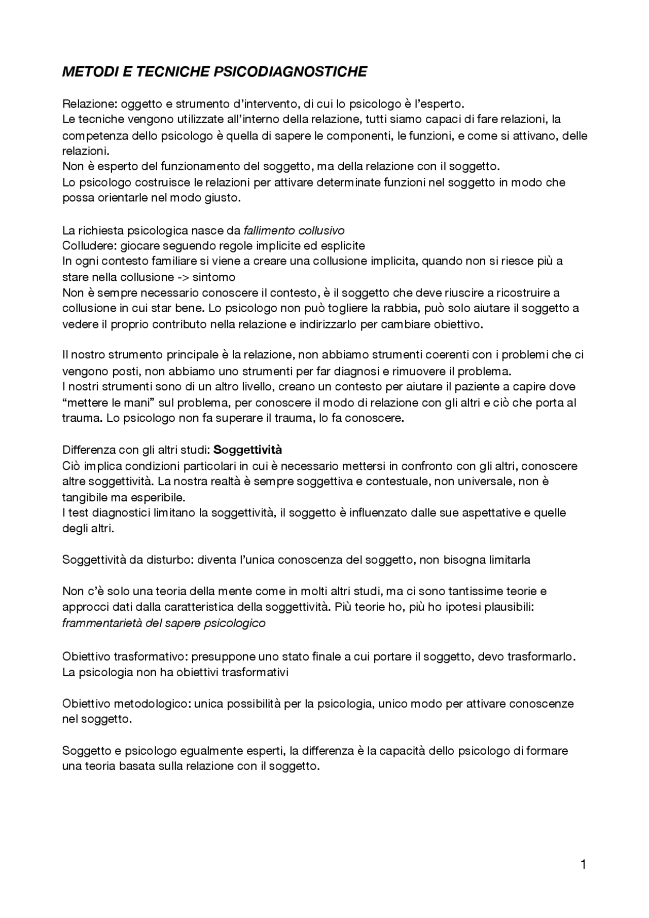 Metodi E Tecniche Psicodiagnostiche Docsity