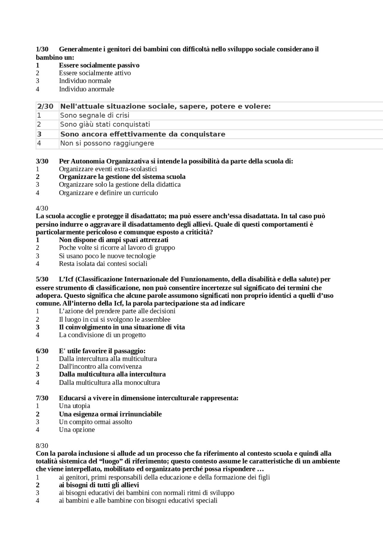 Test Di Autovalutazione Didattica Inclusione Docsity